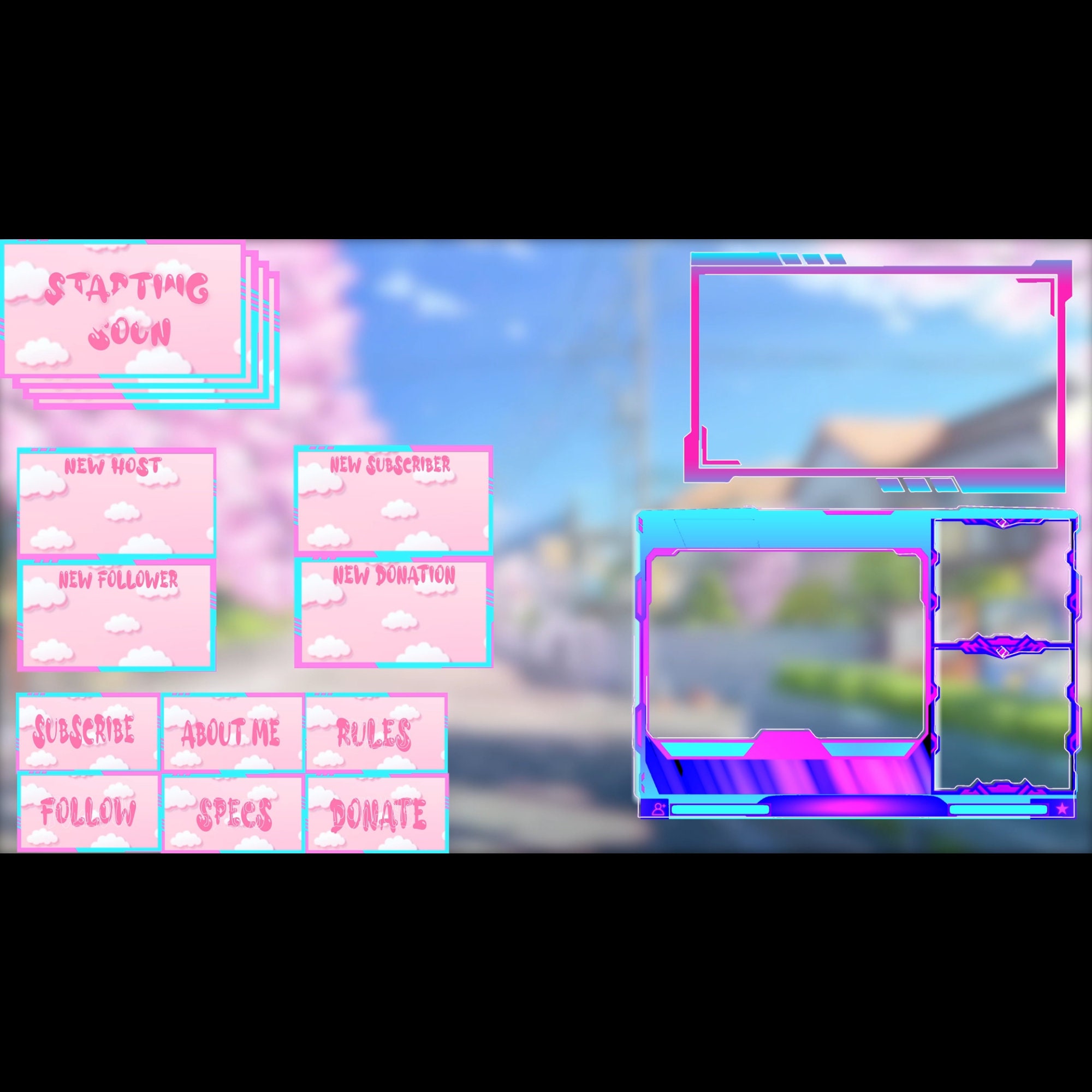 Twitch Animated Anime Theme Stream Overlay Package, Anime Style Overlay ...