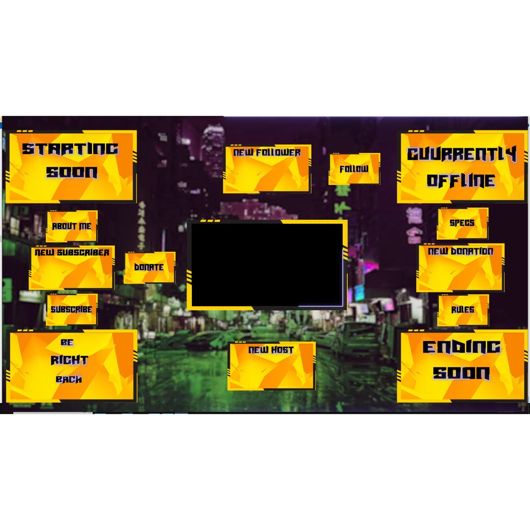 Twitch Animated Anime Stream Overlay Package, Cyberpunk Style Overlay ...