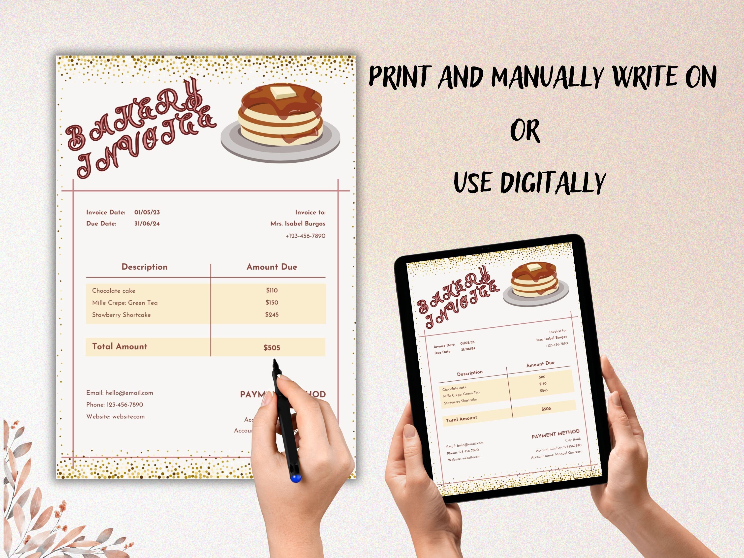 Bakery Invoice Cake Invoice Template Editable Custom Order Form ...
