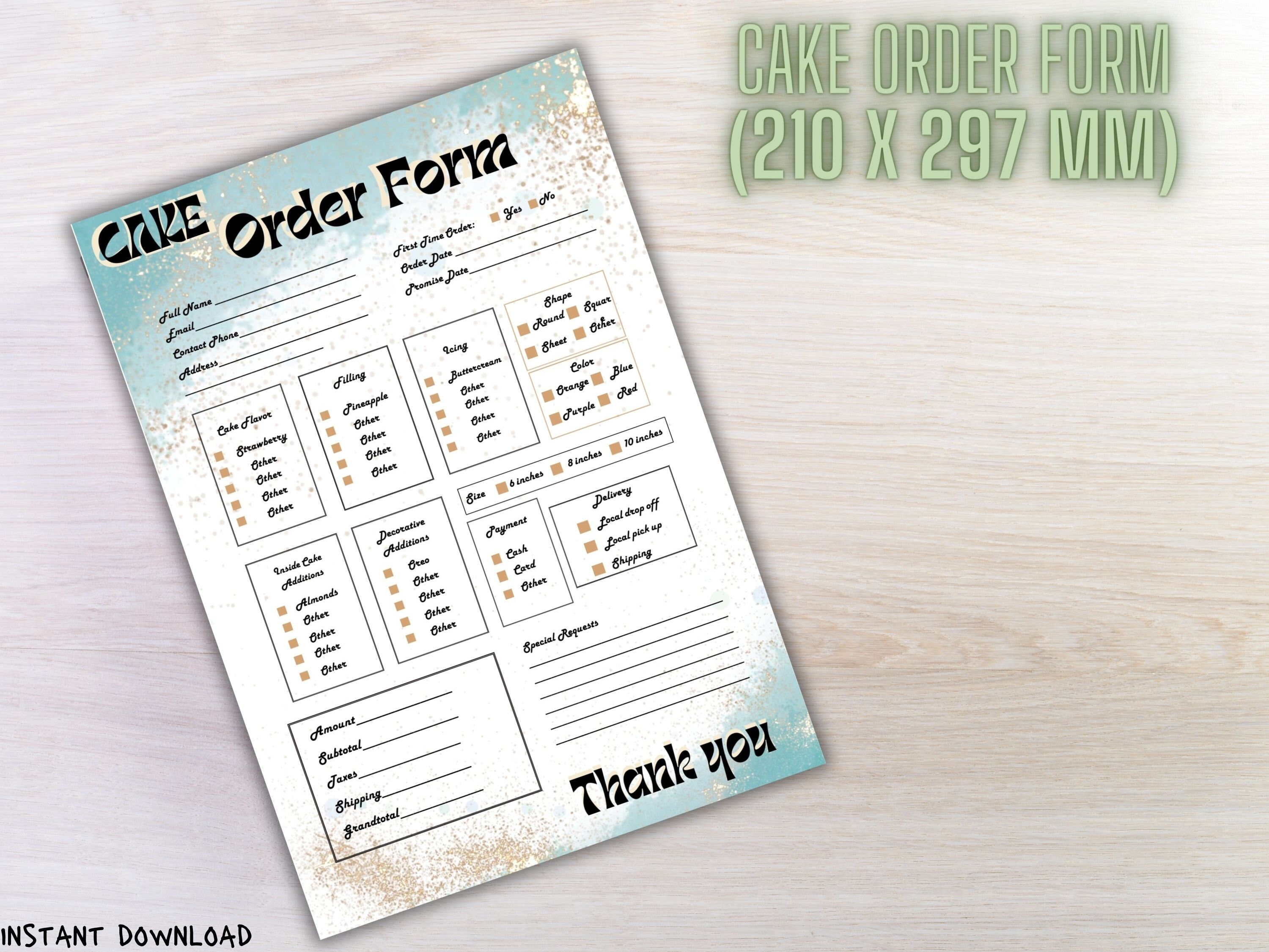 Cake Order Form Editable Bakery Order Form Small Business Forms Wedding ...