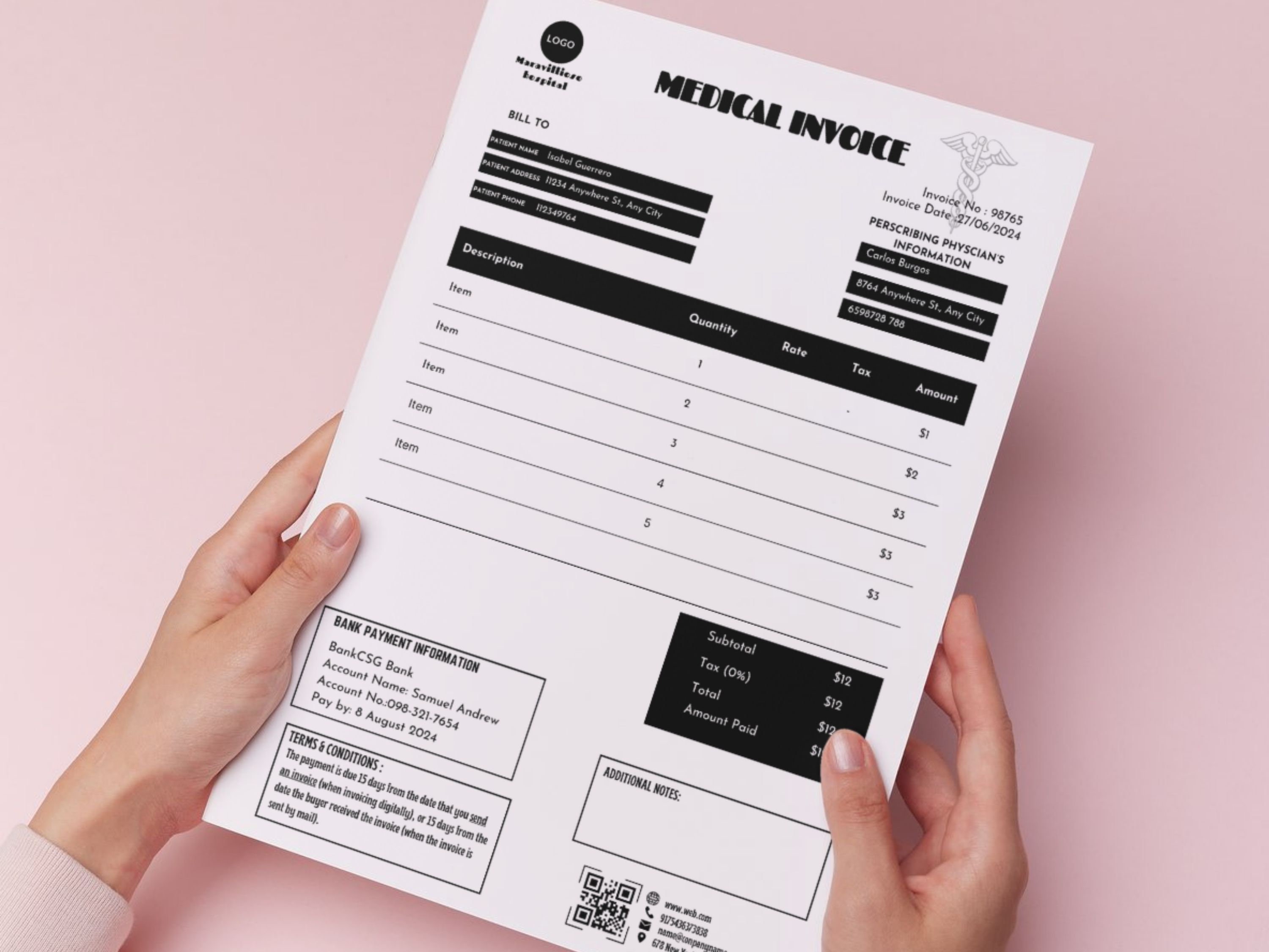 Custom Doctor's Medical Bill Receipt Invoice Template Doctor's Bill ...