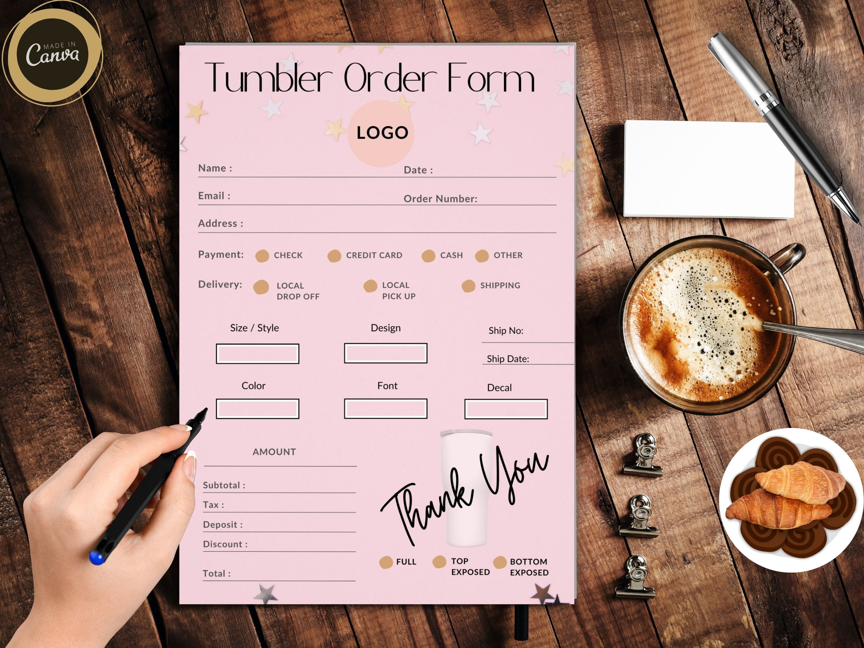 Editable Tumbler Order Form Tumbler Order Sheet Tumbler Sale Tracker ...