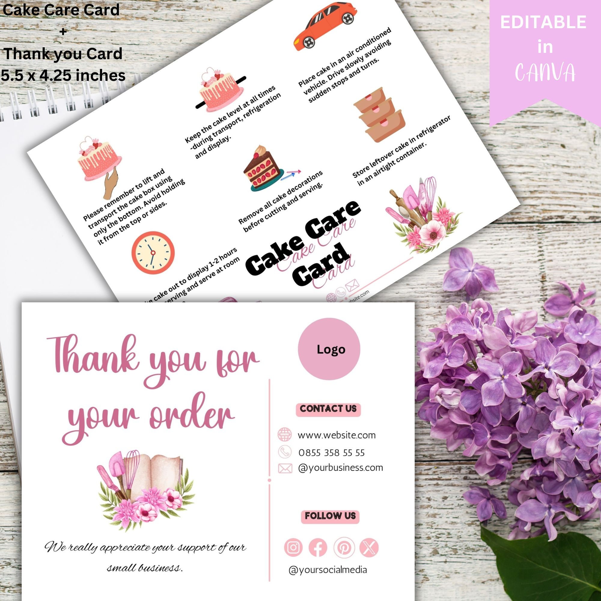 Cake Care Card Cake Instructions Cake Card Template Cake Care Cards ...