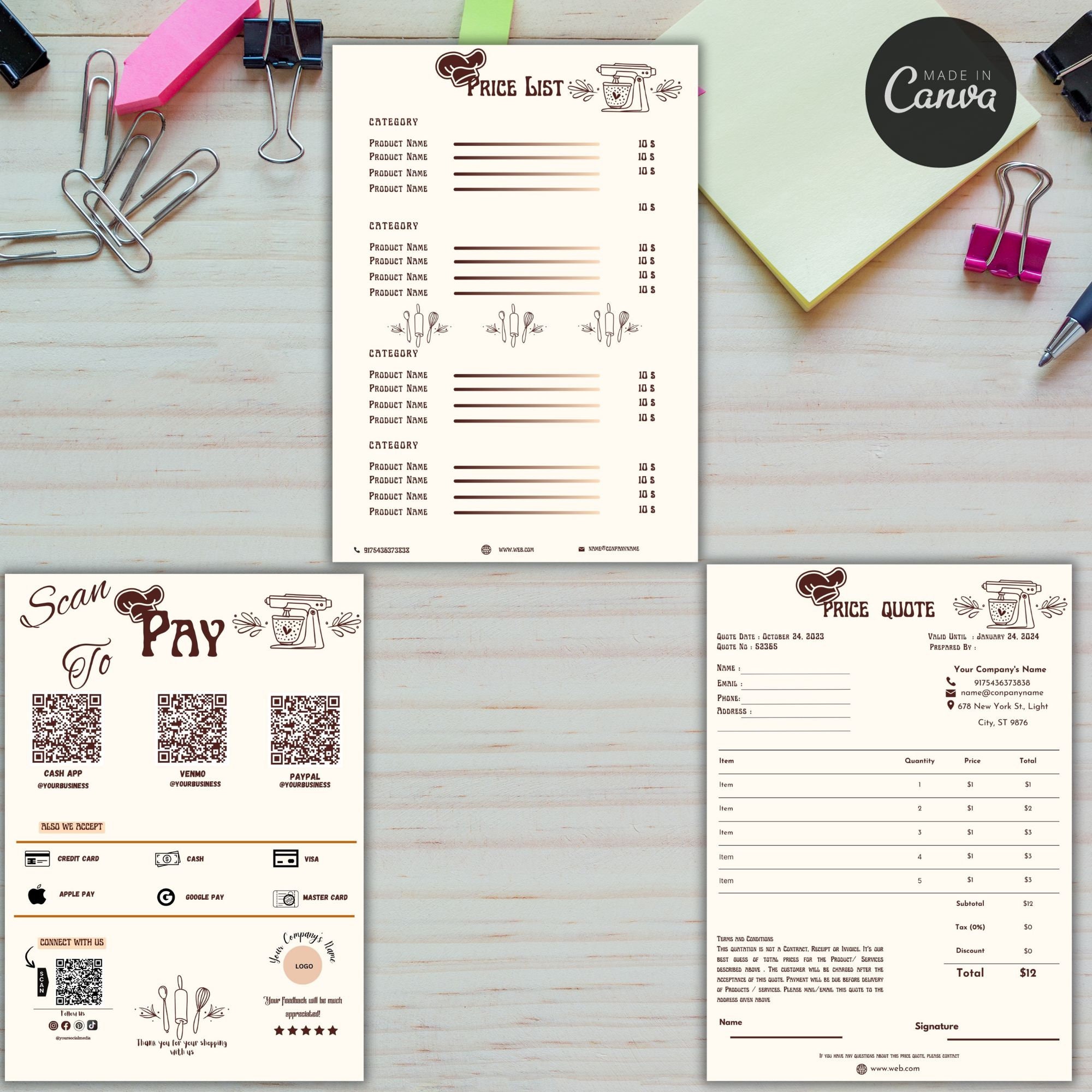 Small Business Bakery Form Cake Business Bundle Bakery Invoice Template ...