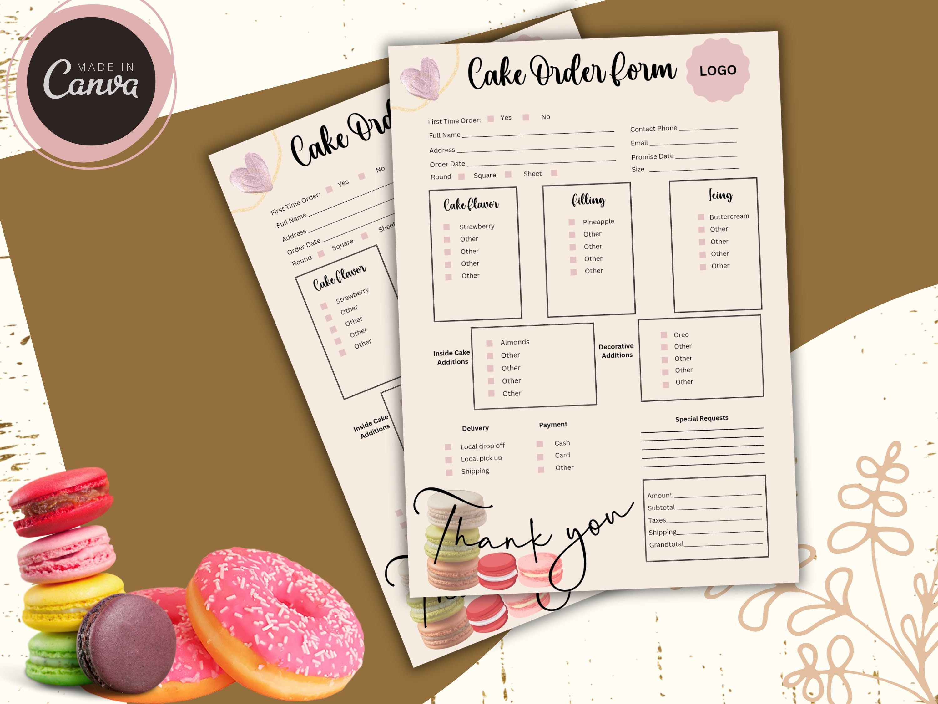 Editable Cake Order Form Template Bakery Order Form Cookie Order Form ...