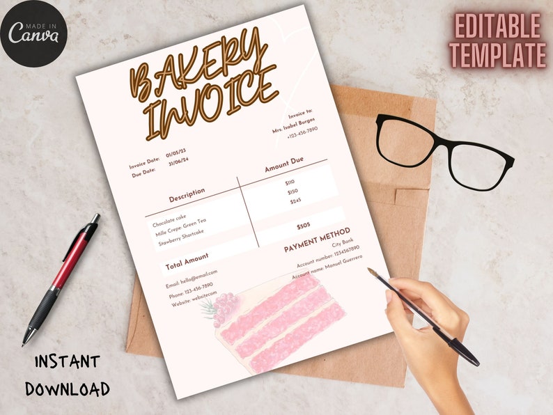 Bakery Invoice Template Receipt Template Business Template Printable ...