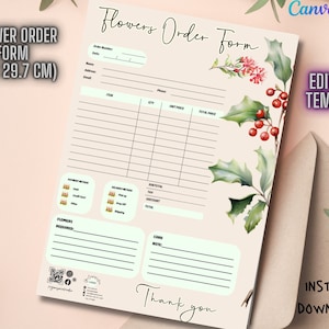 EDITABLE FLORIST ORDER Form Wedding Flowers Printable Flowers Order ...