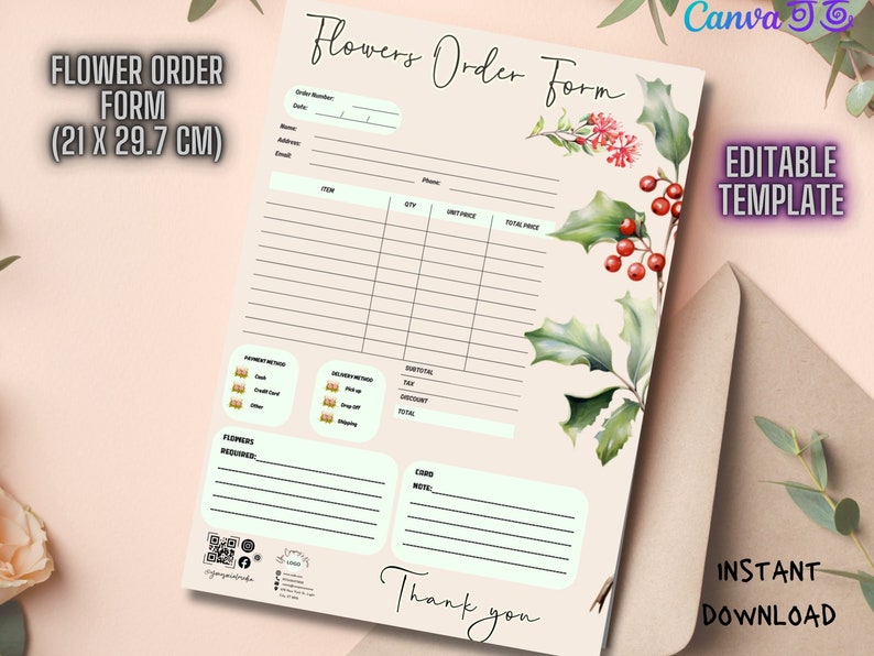 EDITABLE FLORIST ORDER Form Wedding Flowers Printable Flowers Order ...