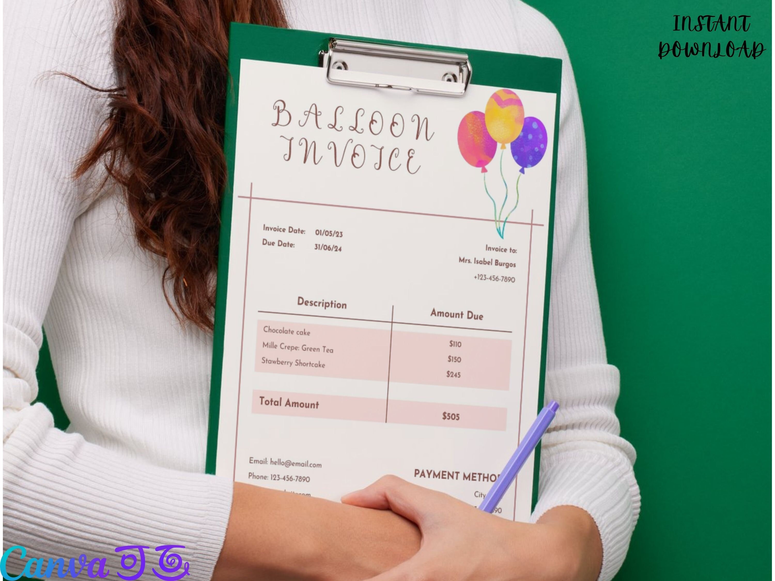 Balloon Invoice Template Receipt Template Business Template Printable ...
