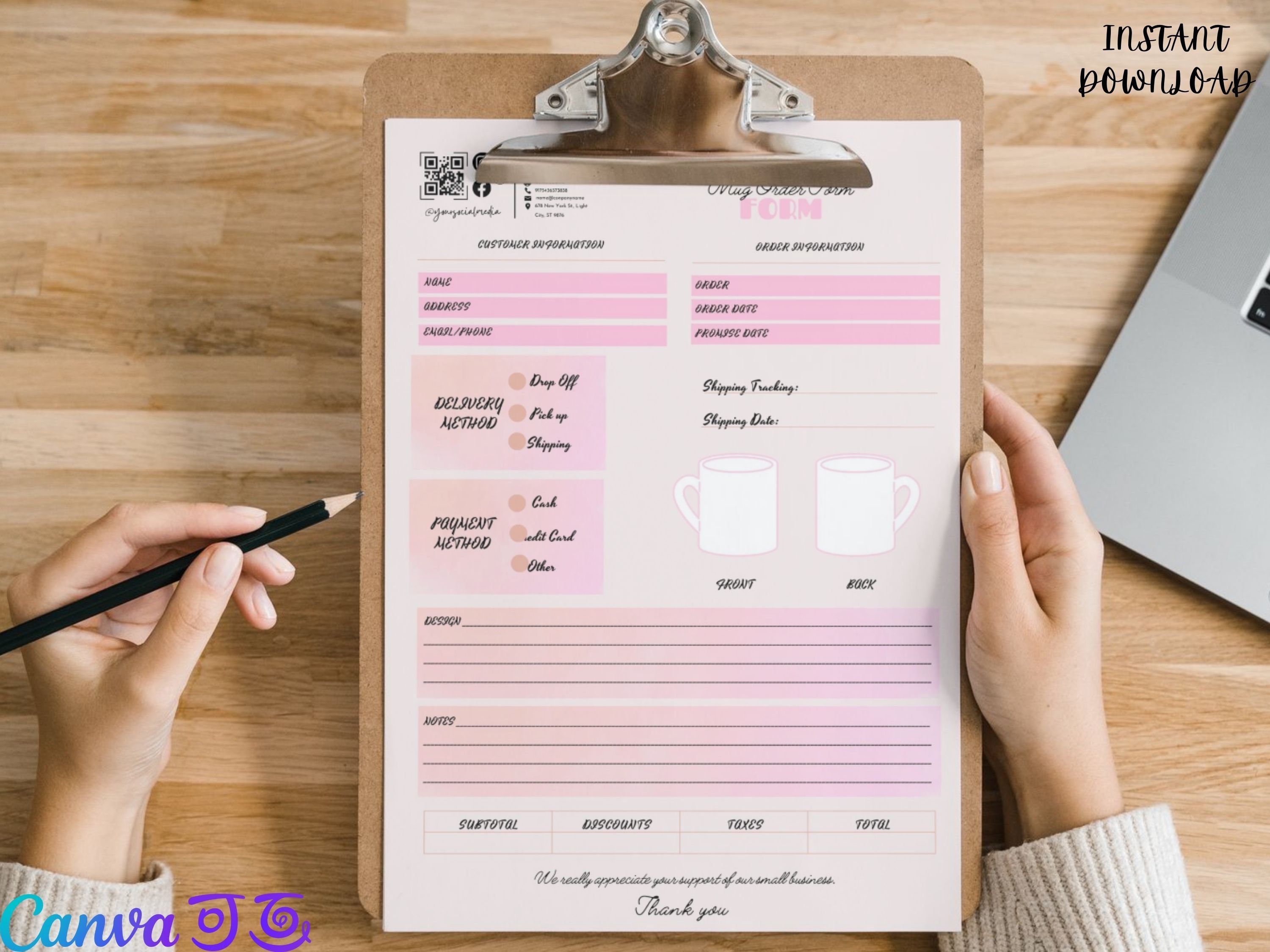 Editable Mug Order Form Coffee Cup Printable Order Form Editable Small ...