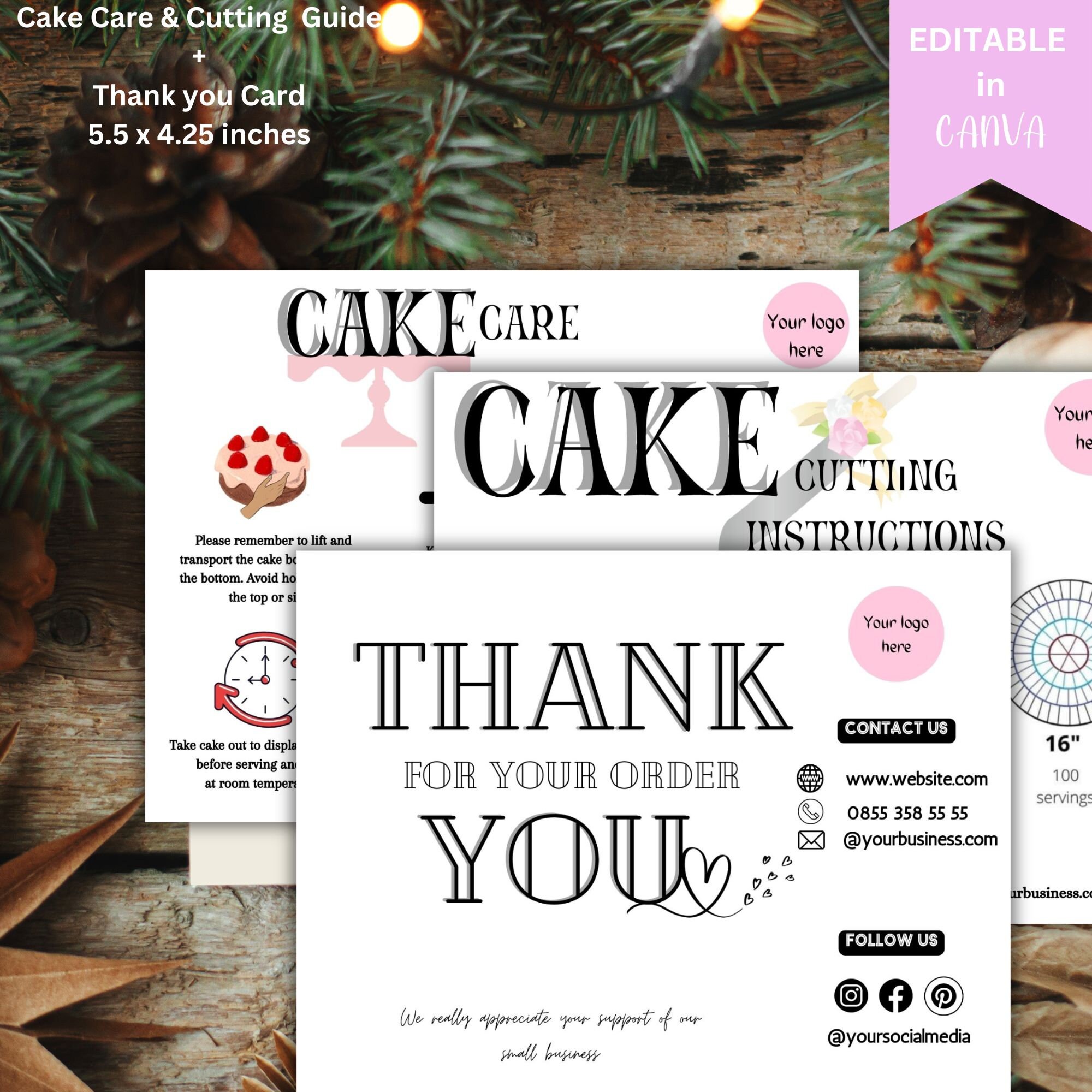 Cake Cutting Guide Cake Care Card Thank You Card Wedding Cake Cutting ...