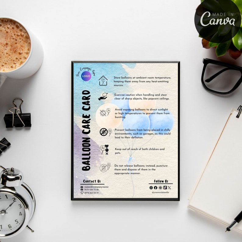 Editable Ballooon Care Card Template 3 Different Sizes, Balloon Thank ...