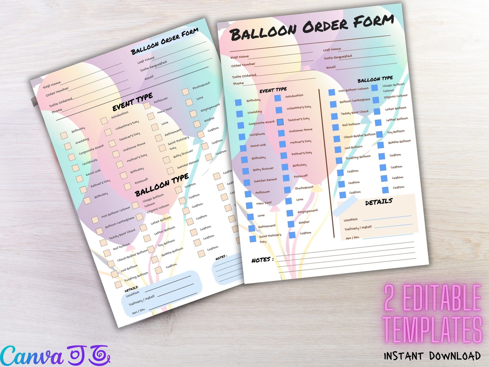 Editable Balloon Order Form Template Balloon Order Tracker Custom Balloon Sale Tracker Balloon ...
