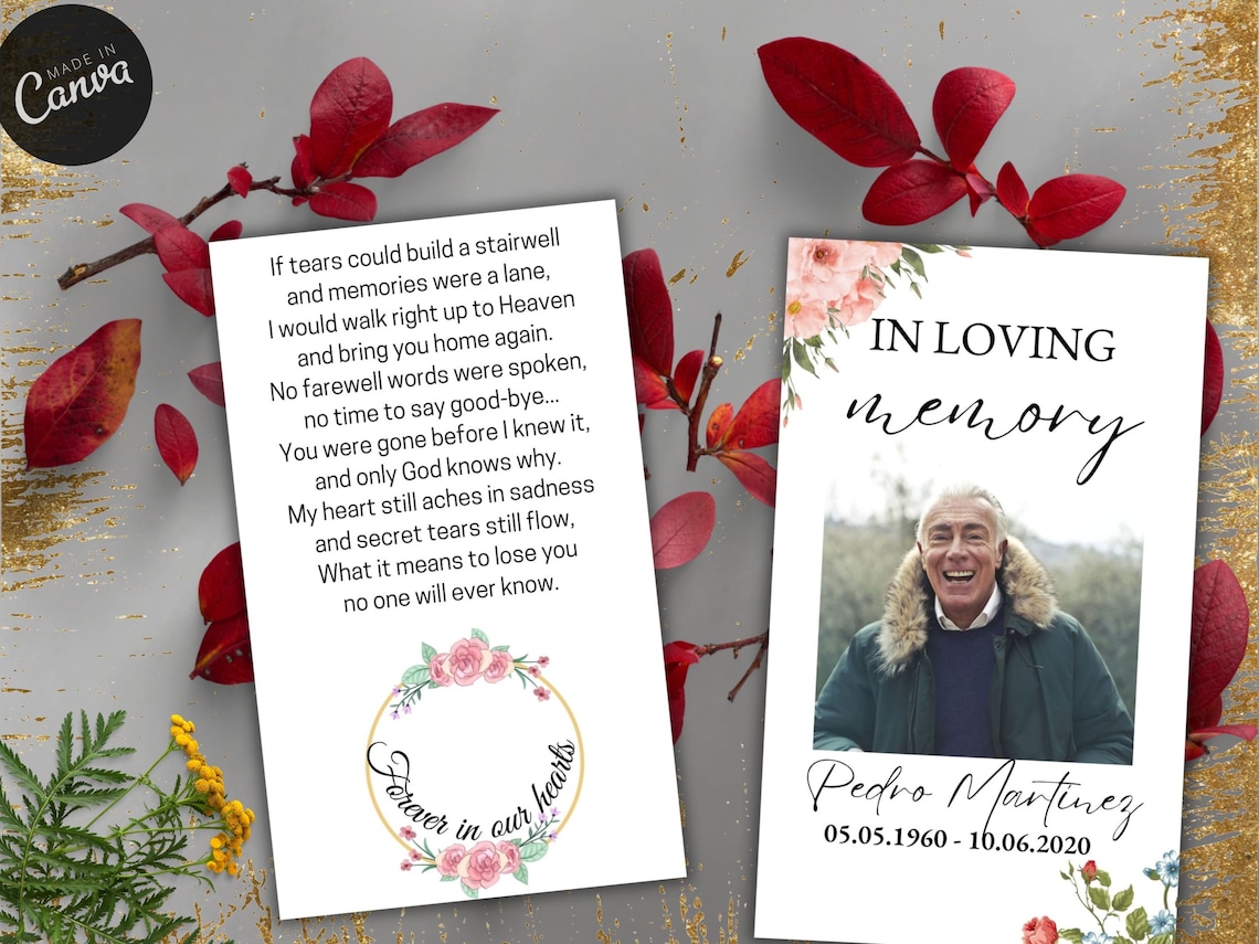 Funeral Prayer Card Digital Download Printable Memorial Prayer Card ...