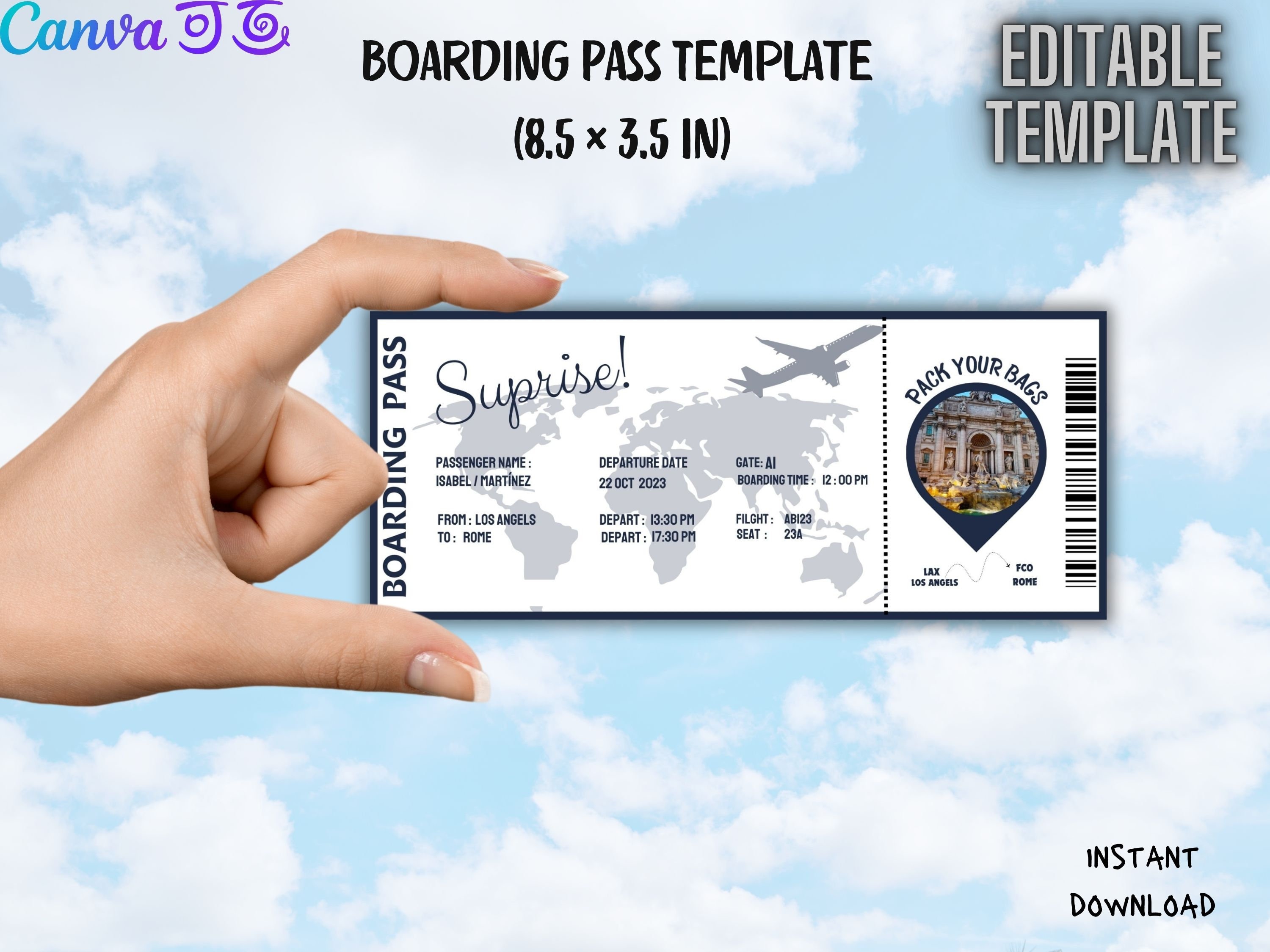 Editable Boarding Pass Template Printable Personalized Airline Ticket ...