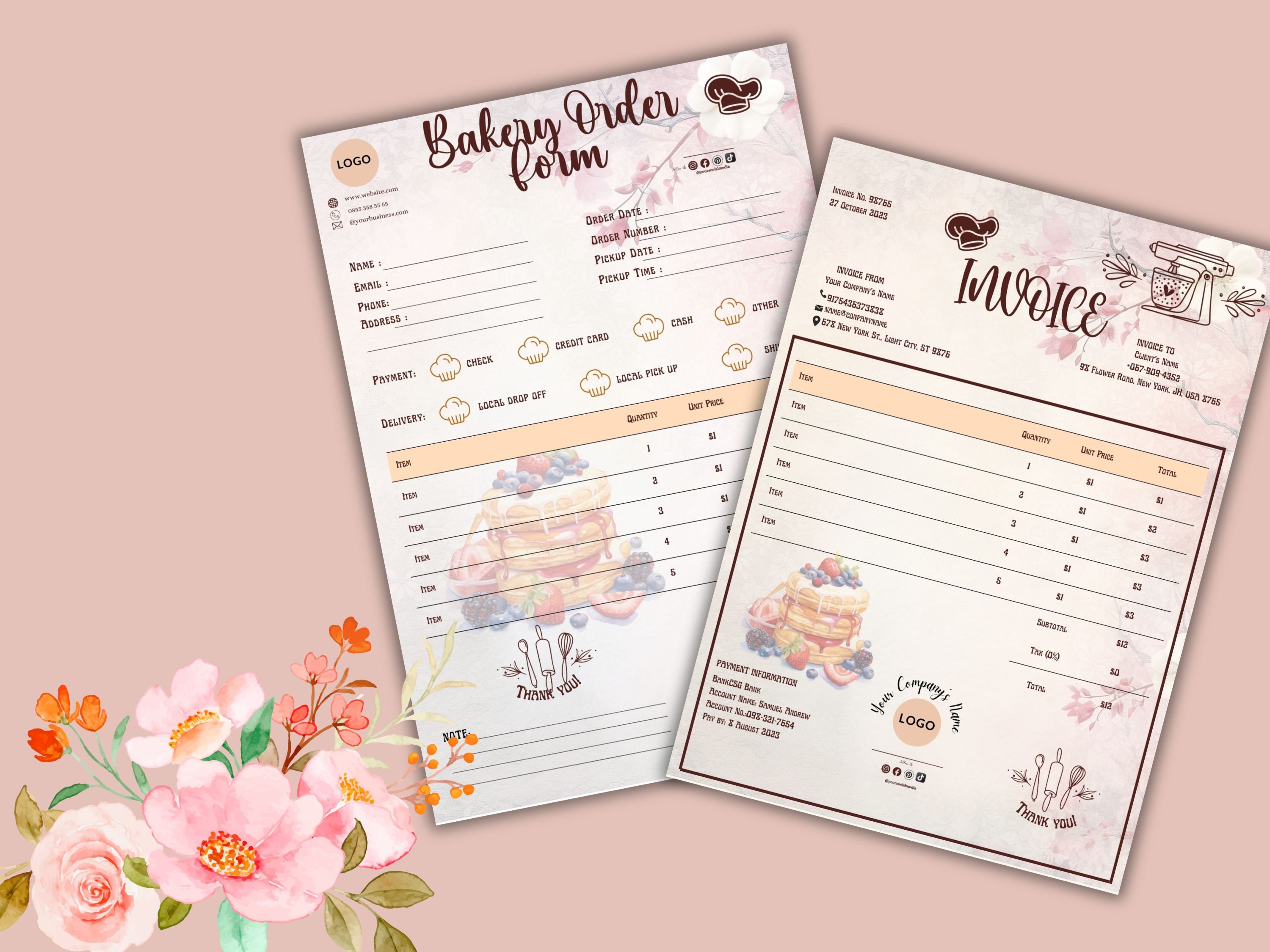 Bakery Order Form Editable Cake Order Form Printable Bakery Custom ...