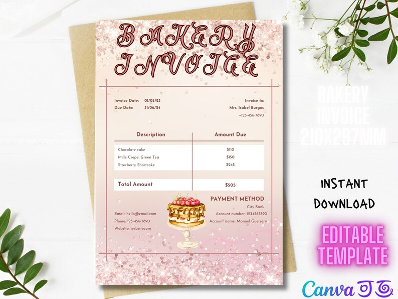 Printable Bakery Invoice Template Cake Invoice Template Editable ...