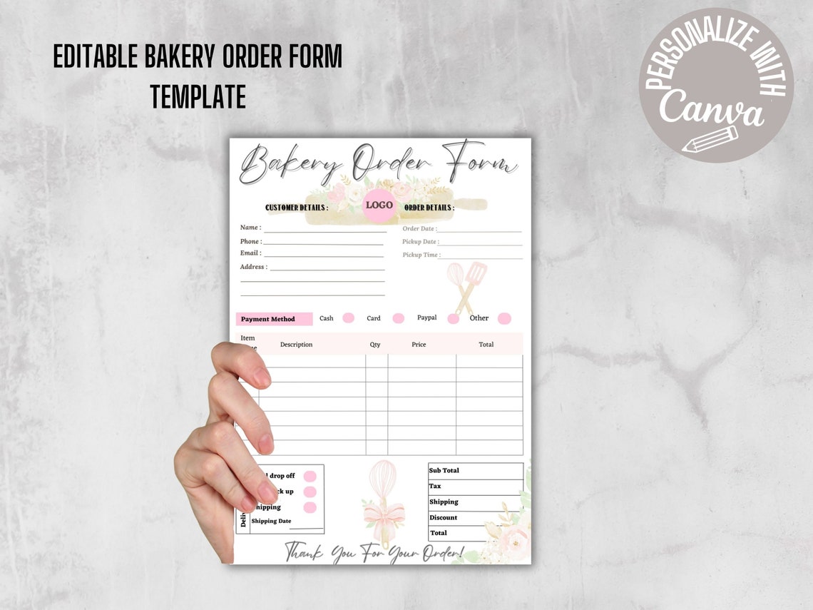 Editable Bakery Order Form Template, Customizable PDF for Cake, Cookie ...