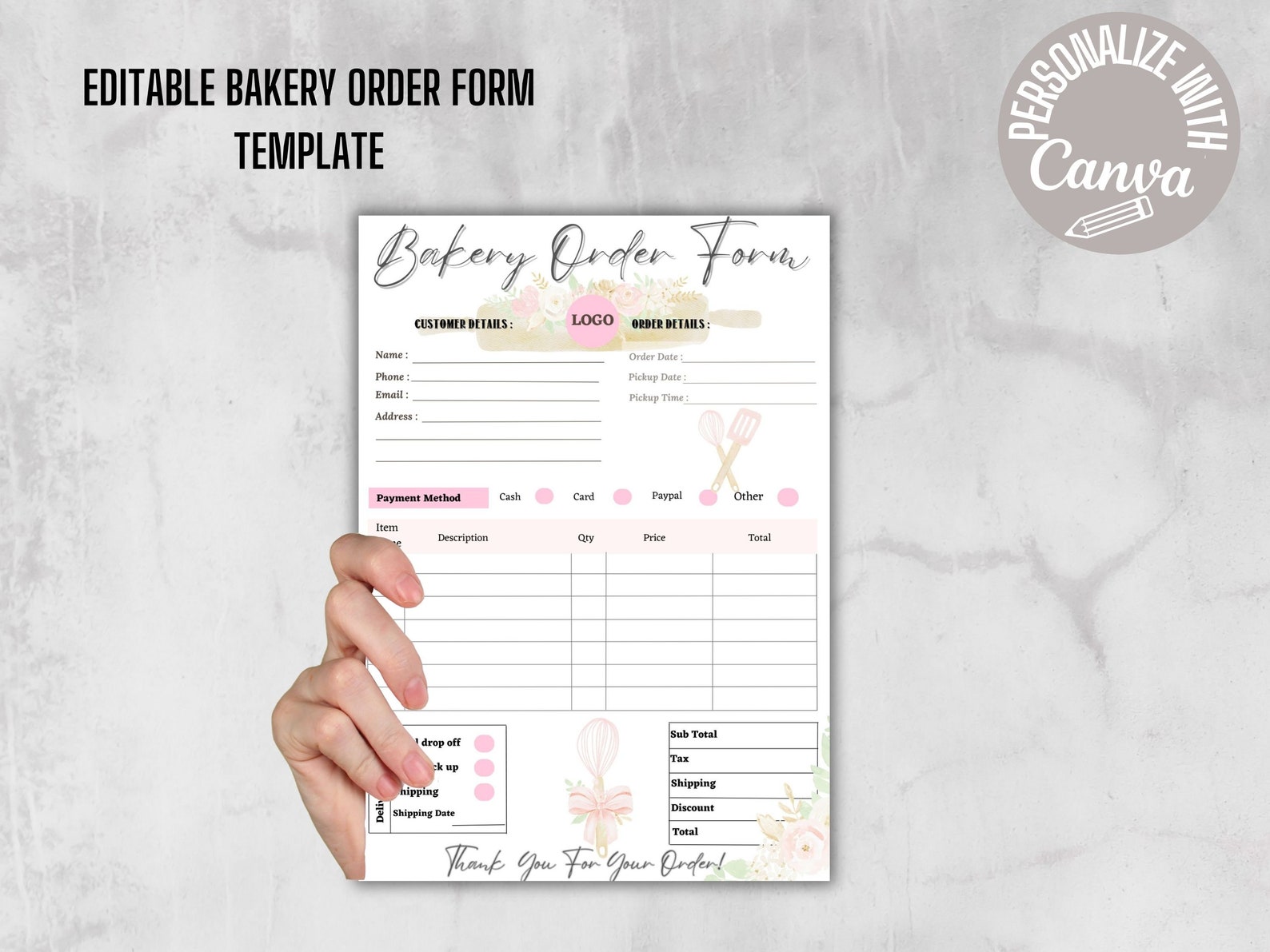 Editable Bakery Order Form Template, Customizable PDF for Cake, Cookie ...