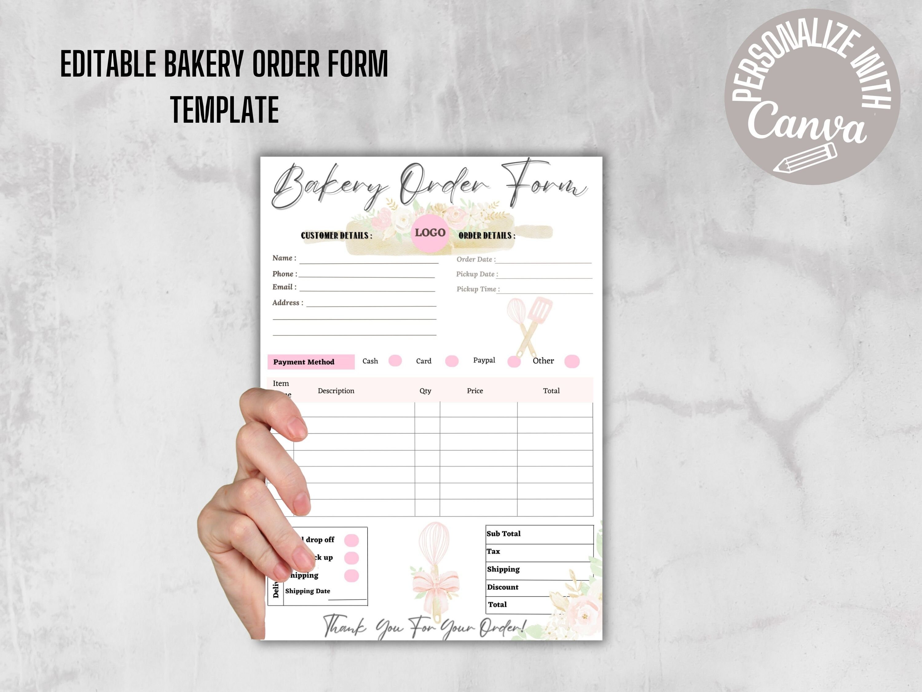 Editable Bakery Order Form Template, Customizable PDF for Cake, Cookie ...