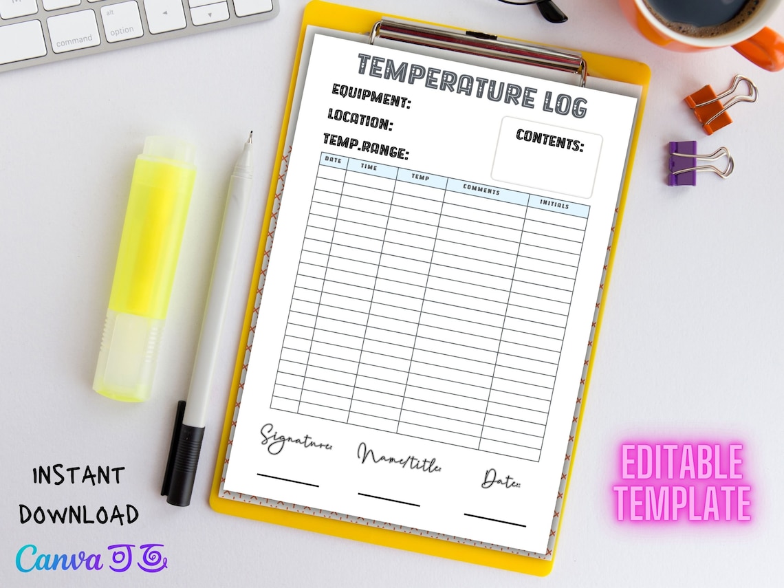 Temperature Log Daily Refrigerator Printable Temperature Check Sheet ...