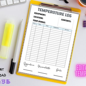 Temperature Log Daily Refrigerator Printable Temperature Check Sheet ...
