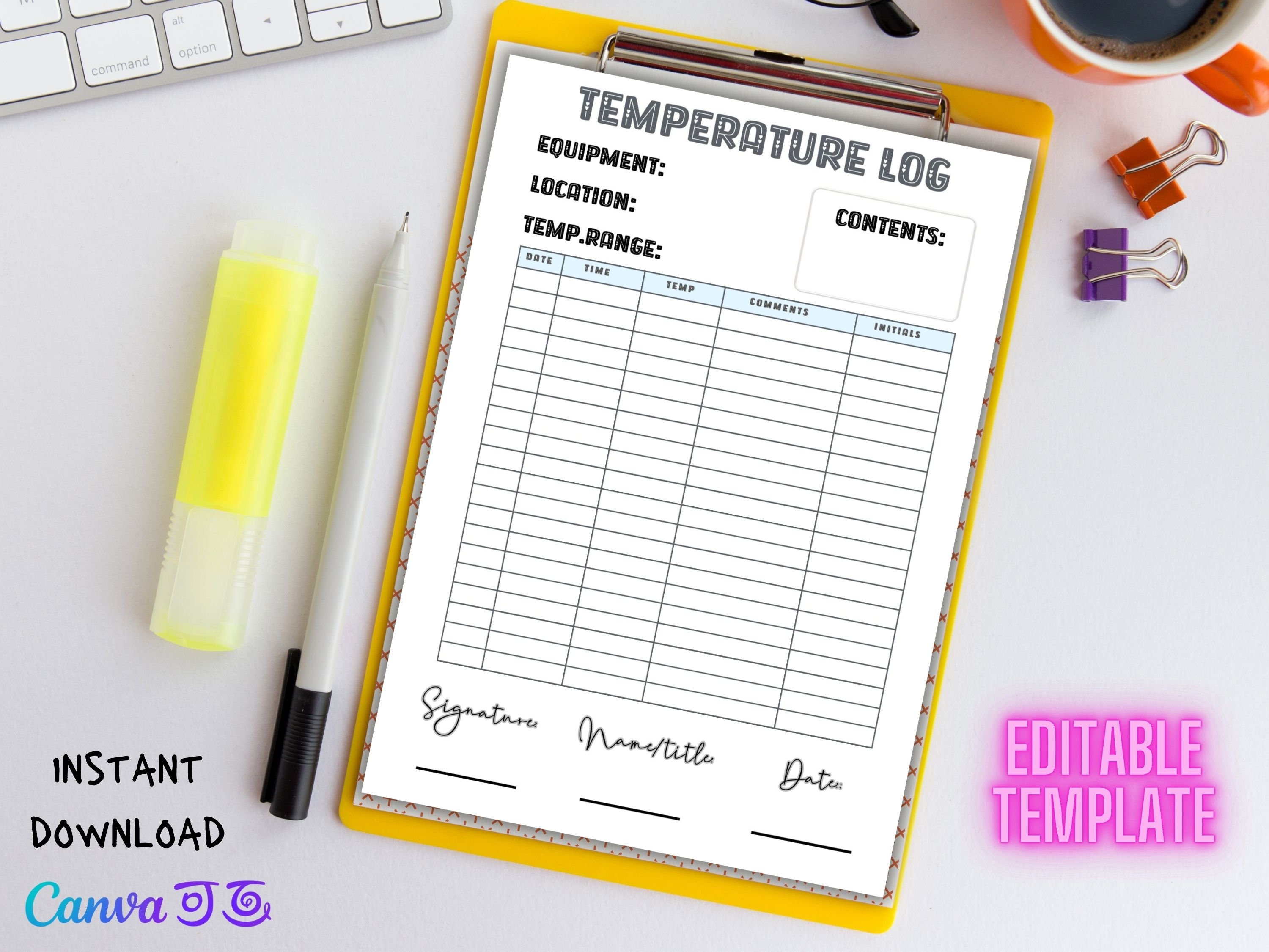 Temperature Log Daily Refrigerator Printable Temperature Check Sheet ...
