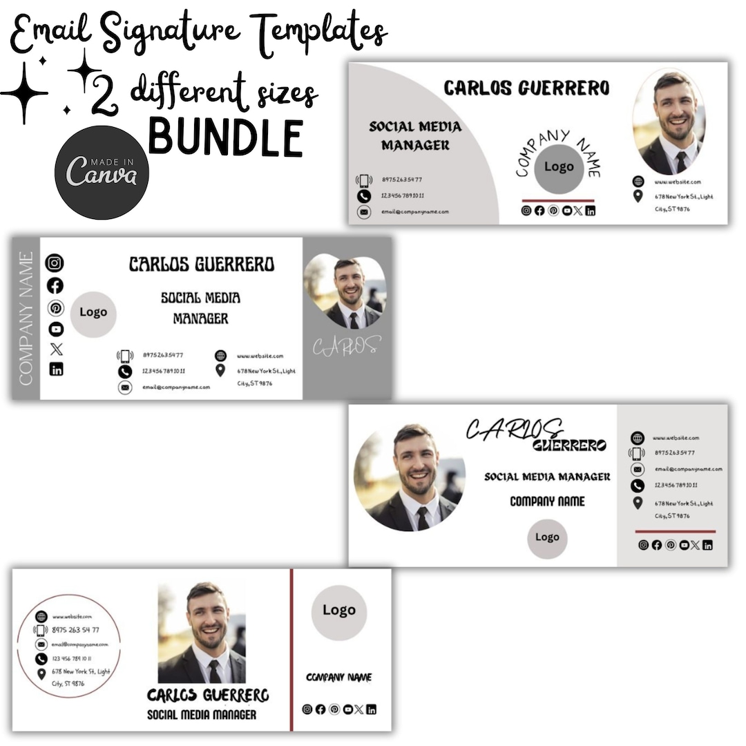 Email Signature Template BUNDLE 4 Templates Editable Canva Minimalist ...