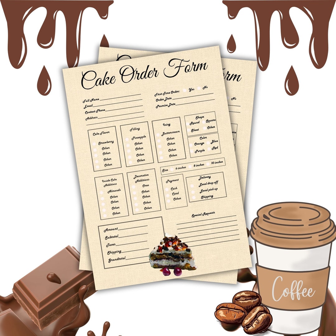 Custom Cake Order Form Editable, Bakery Order Form Printable, Small ...