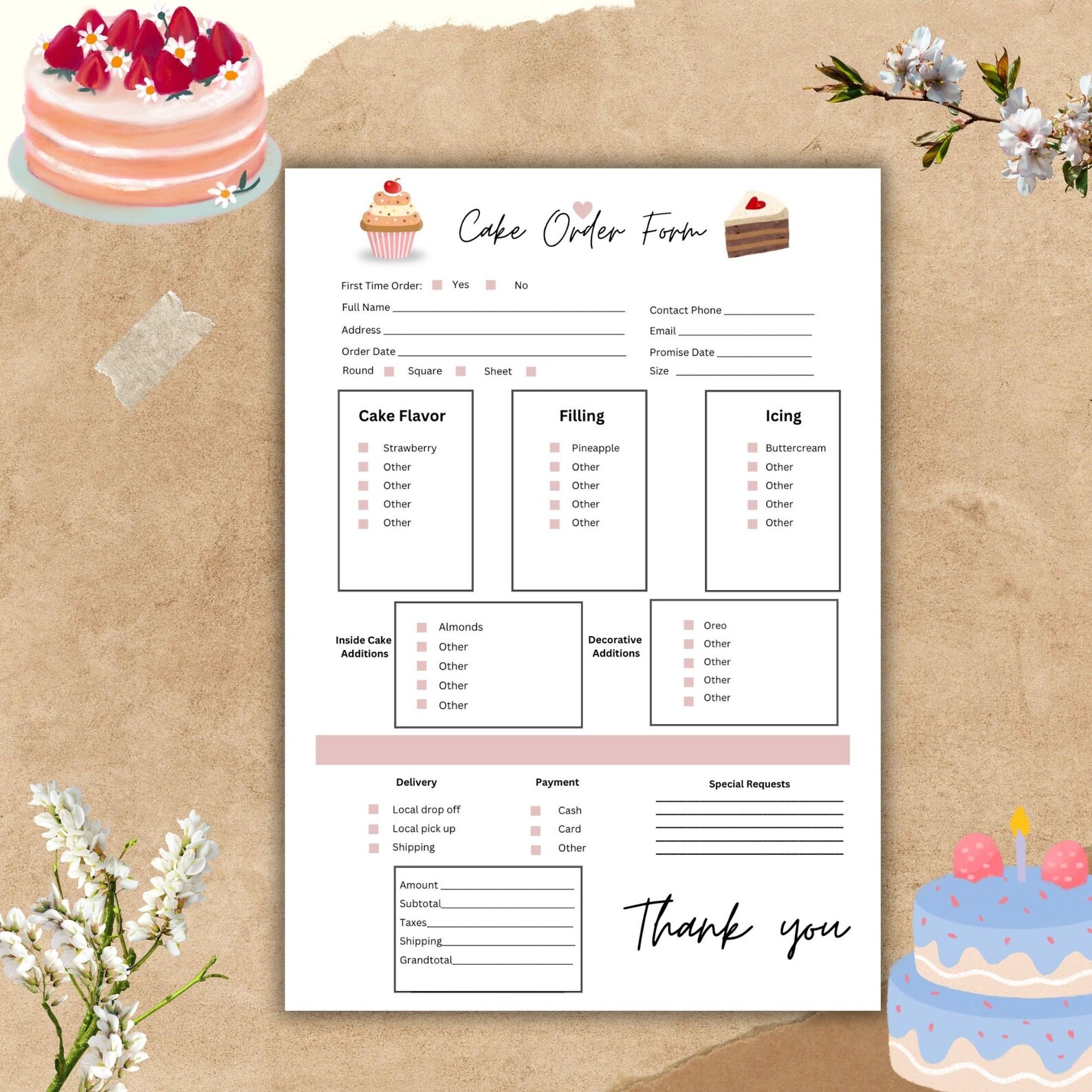 Editable Cake Order Form Template Cupcake Order Form Small Business ...