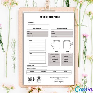 Mug Order Form Printable Cup Order Form Customizable Mug Order Log ...