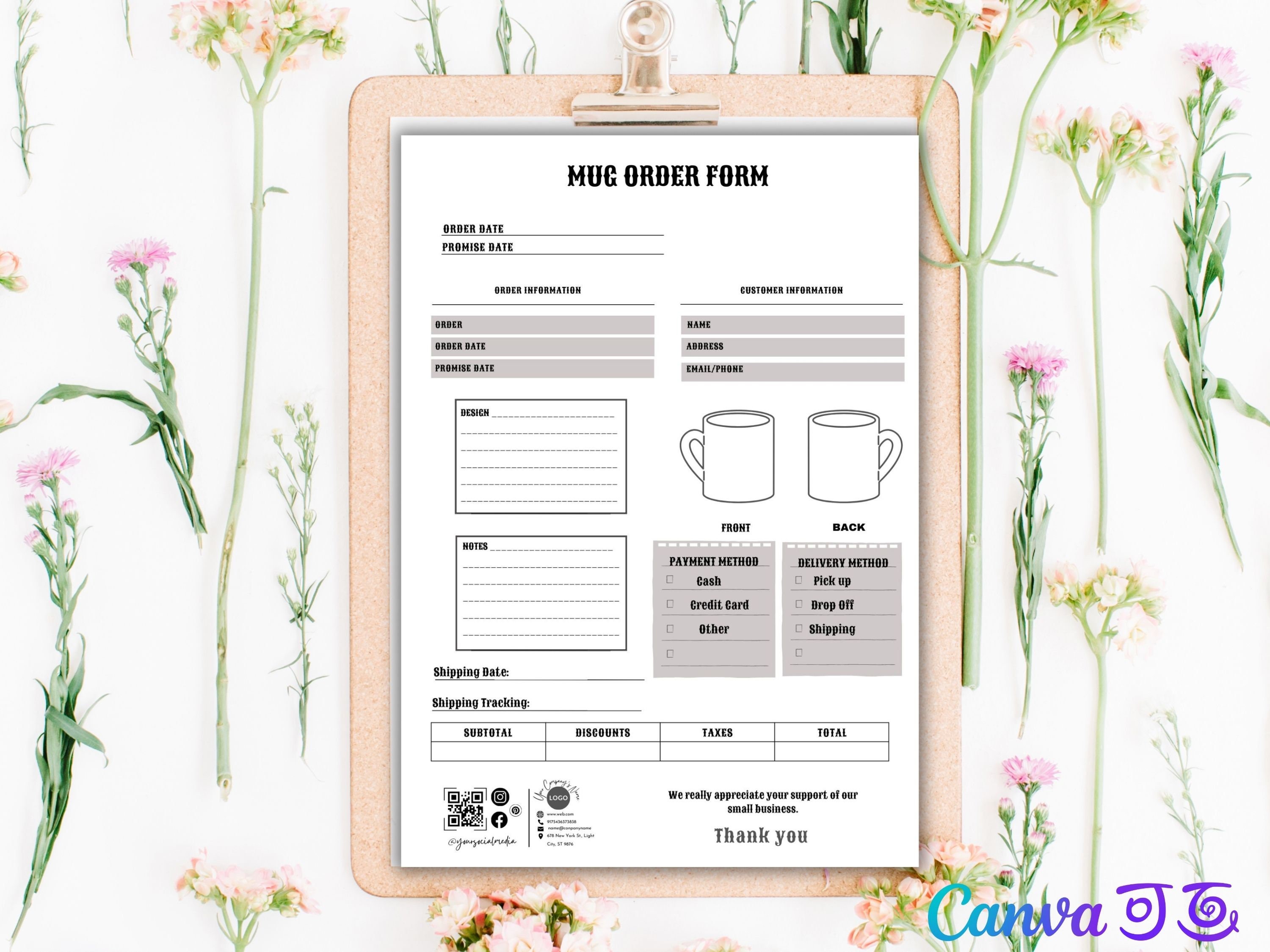 Mug Order Form Printable Cup Order Form Customizable Mug Order Log ...