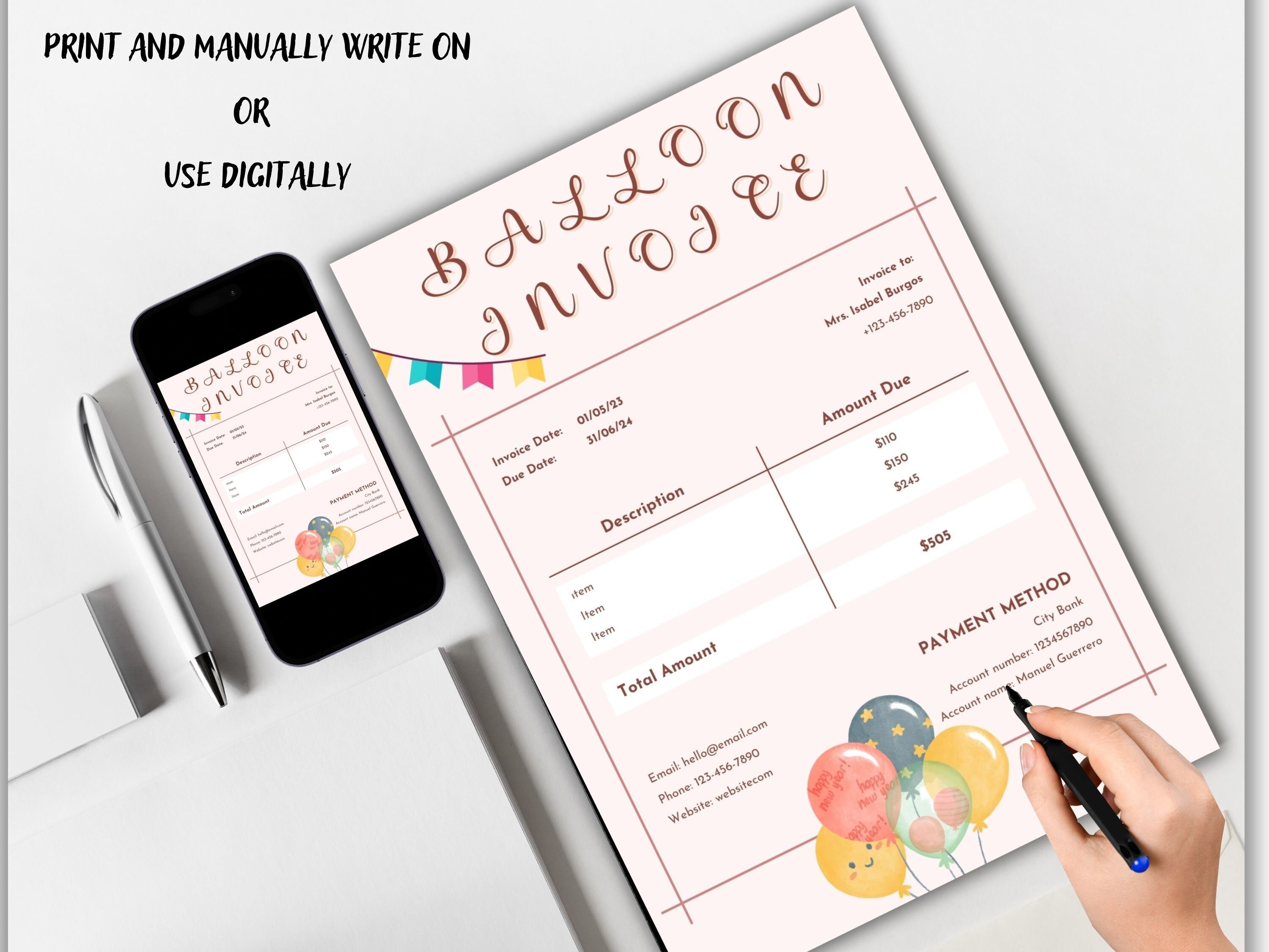 Balloon Invoice Template Editable Balloon Artist Invoice Template ...