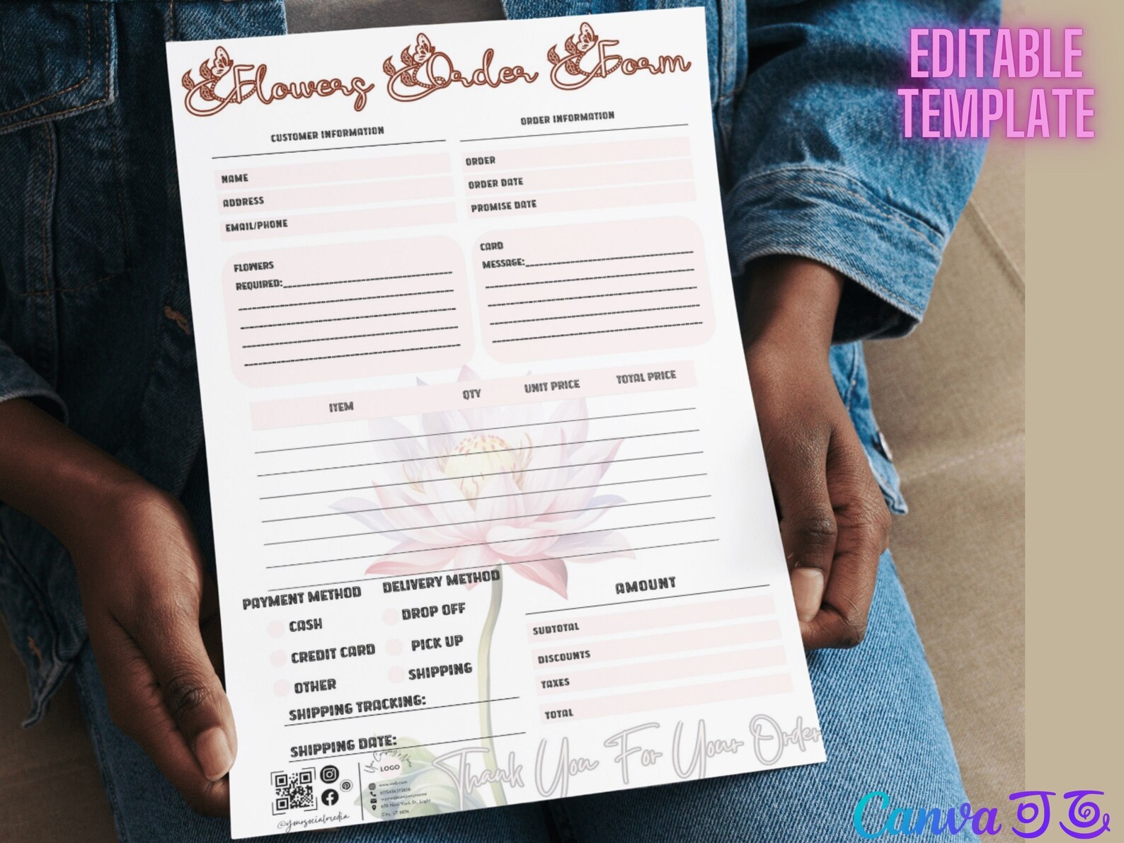 EDITABLE FLORIST ORDER Form Wedding Flowers Printable Flowers Order ...