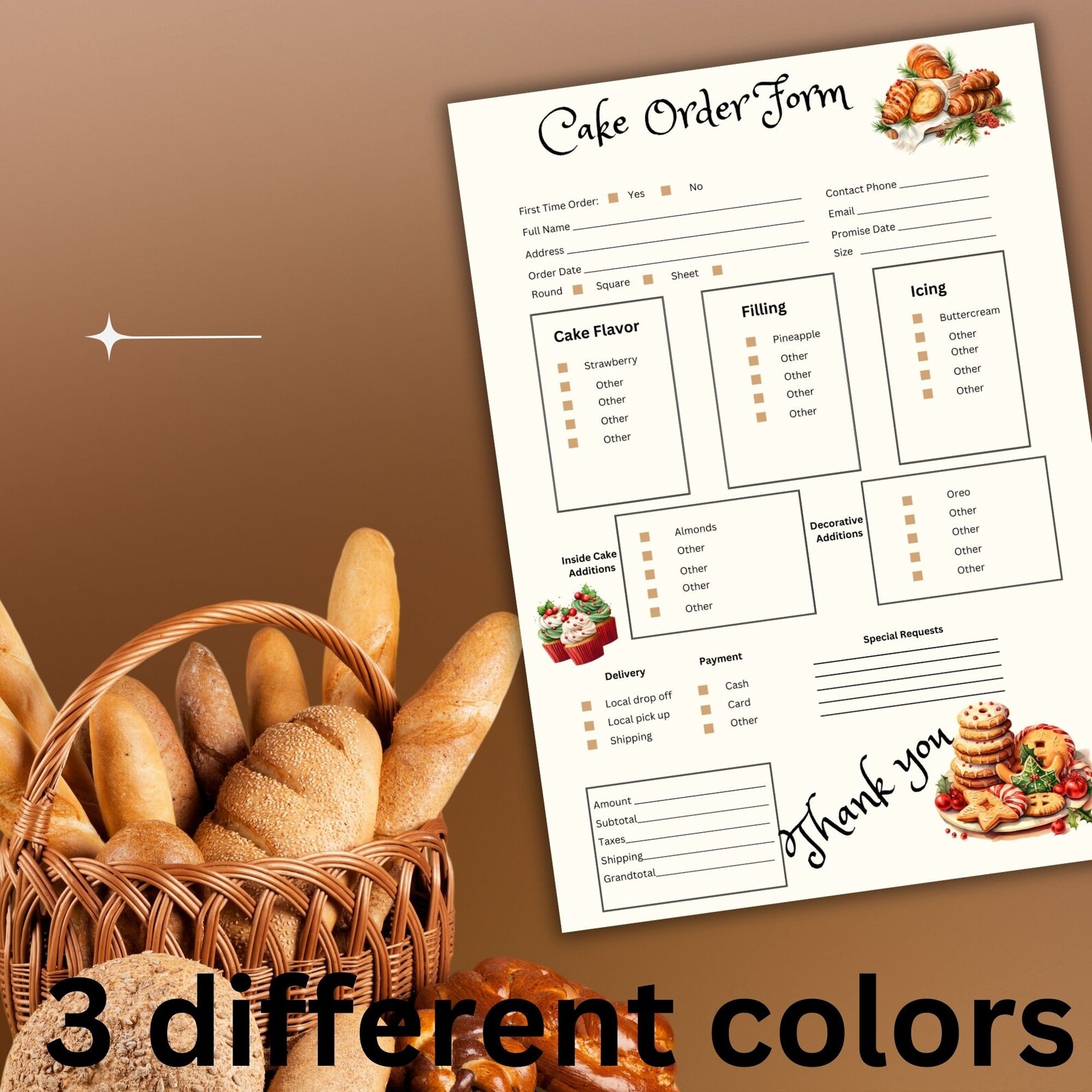 Editable Cake Order Form Bakery Order Form Printable Template Cupcake ...