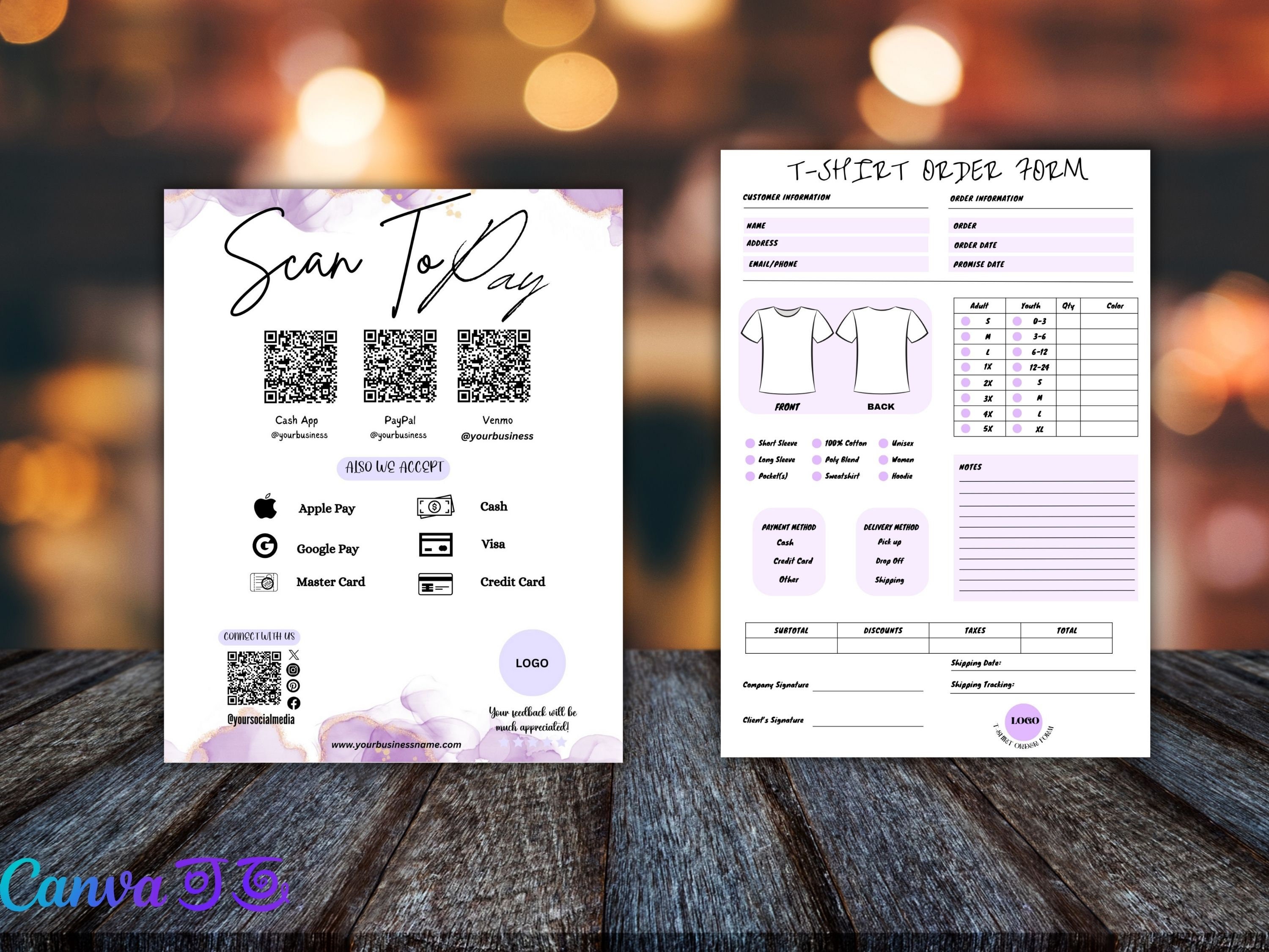 Editable Tshirt Order Form Scan to Pay Template QR Code Sign Template ...