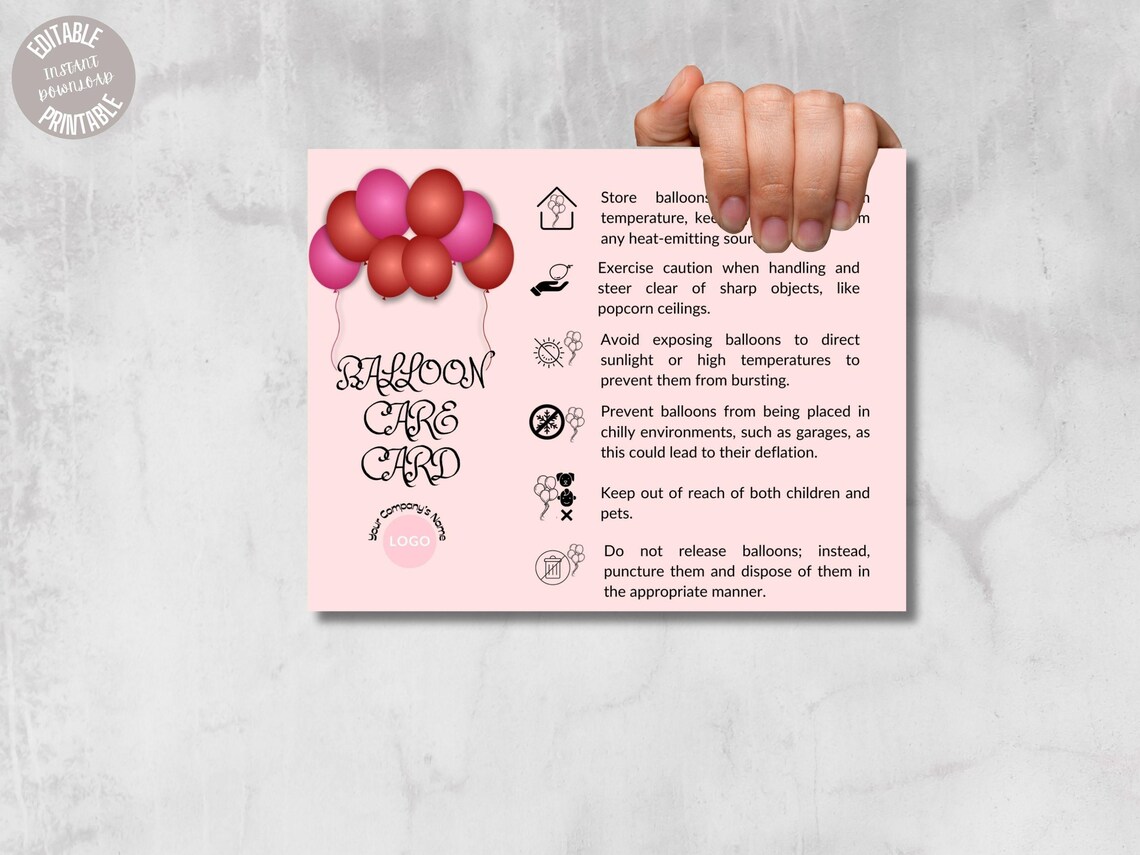 Balloon Care Card Template Custom Balloon Care Instructions Balloon ...