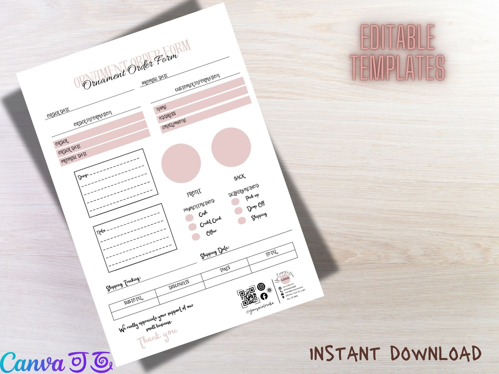 Ornament Order Form Editable Crafters Order Form Template Small ...