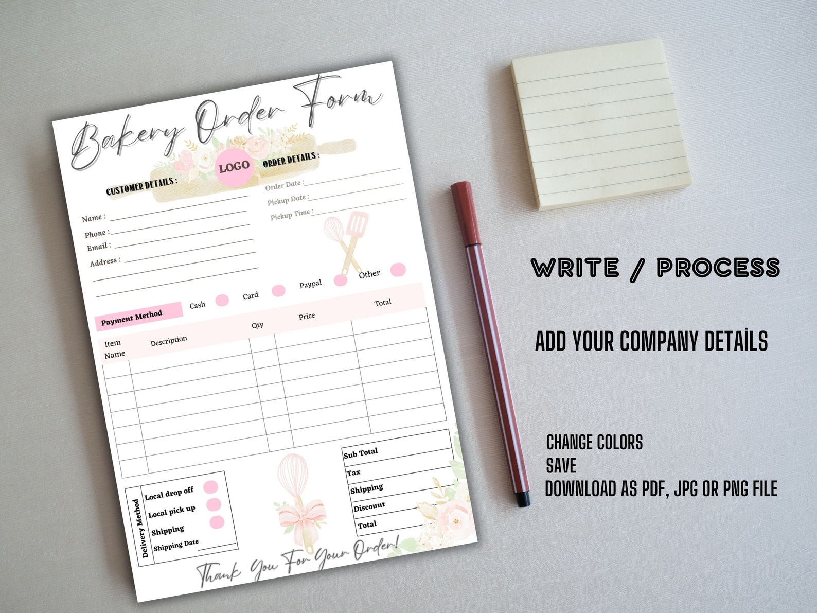 Editable Bakery Order Form Template, Customizable PDF for Cake, Cookie ...