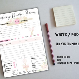 Editable Bakery Order Form Template, Customizable PDF for Cake, Cookie ...