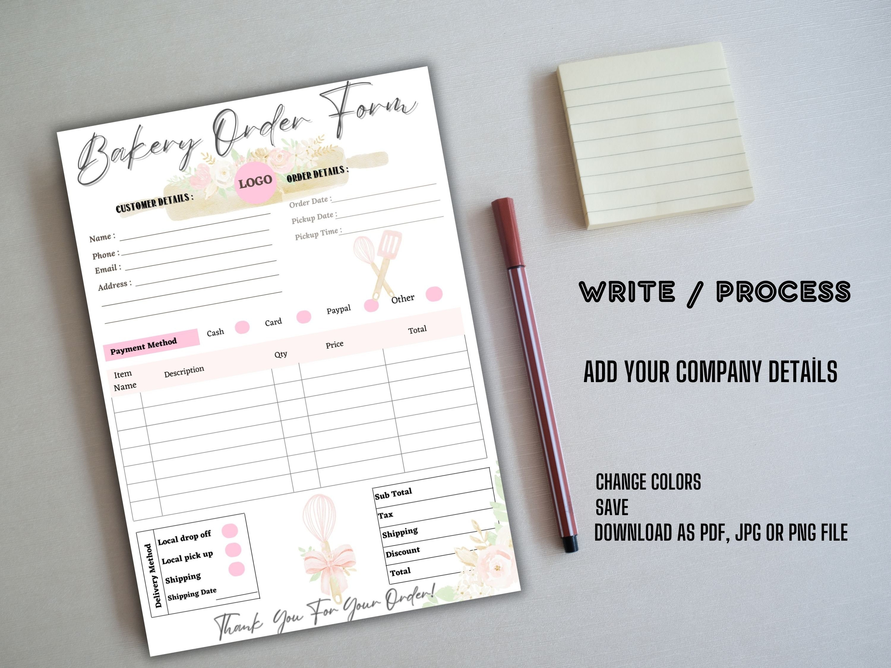Editable Bakery Order Form Template, Customizable PDF for Cake, Cookie ...