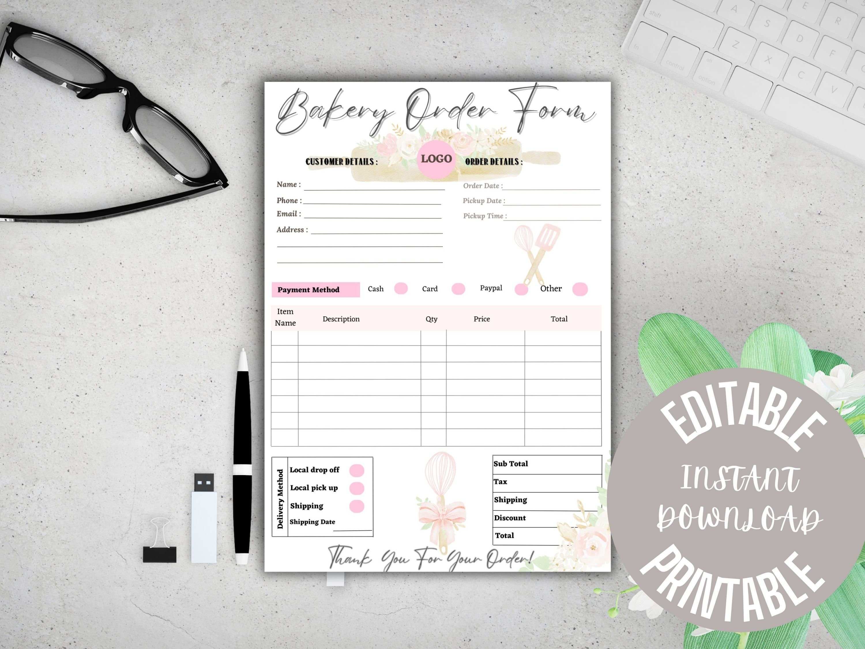 Editable Bakery Order Form Template, Customizable PDF for Cake, Cookie ...