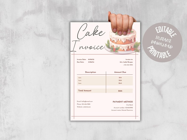 Cake Invoice Template Editable, Custom Order Form Printable for Small ...