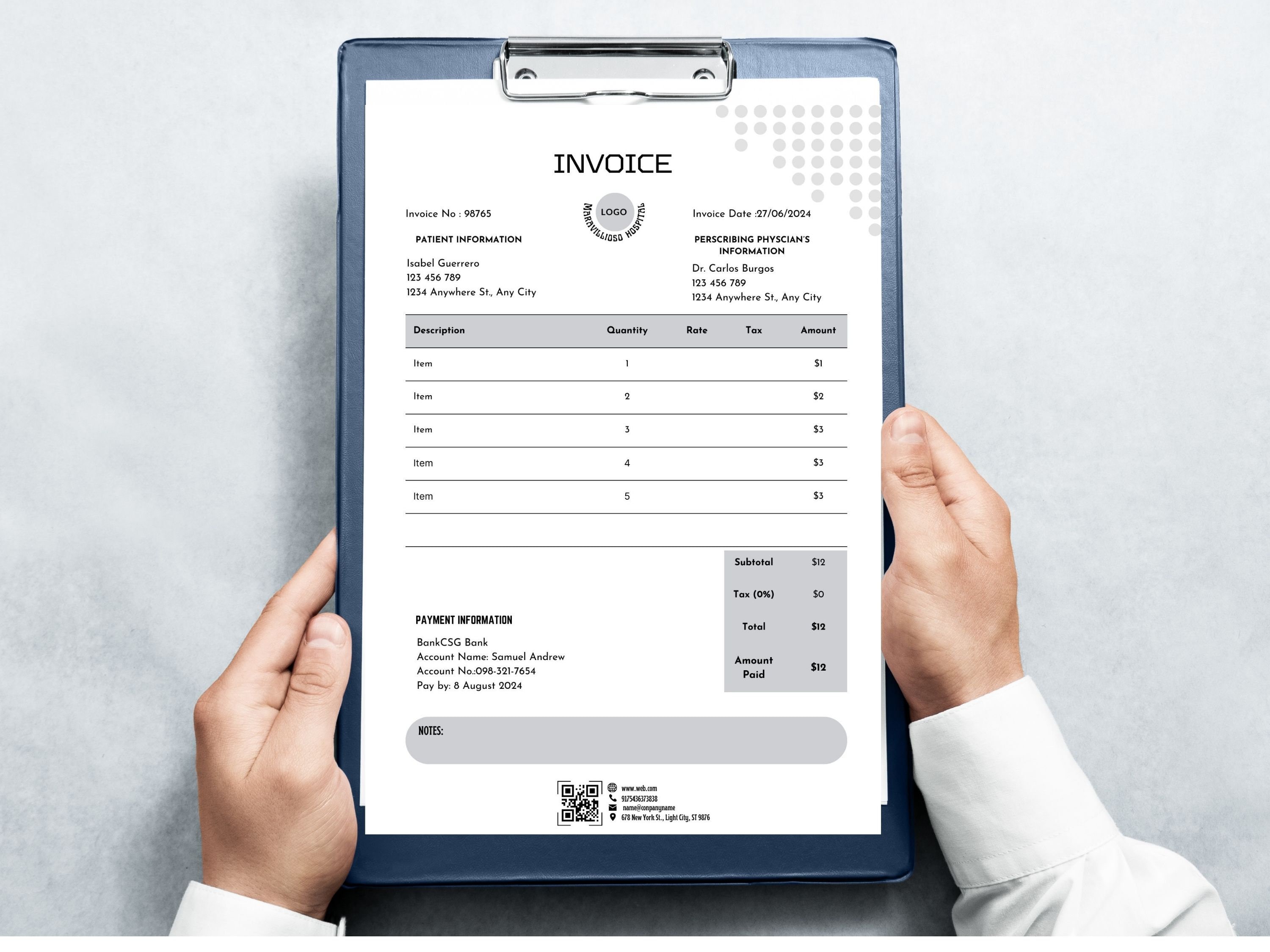Editable Medical Invoice Template Minimalist Business Invoice Custom ...