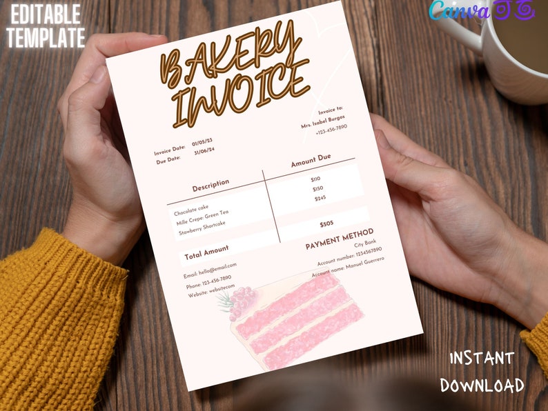 Bakery Invoice Template Receipt Template Business Template Printable ...