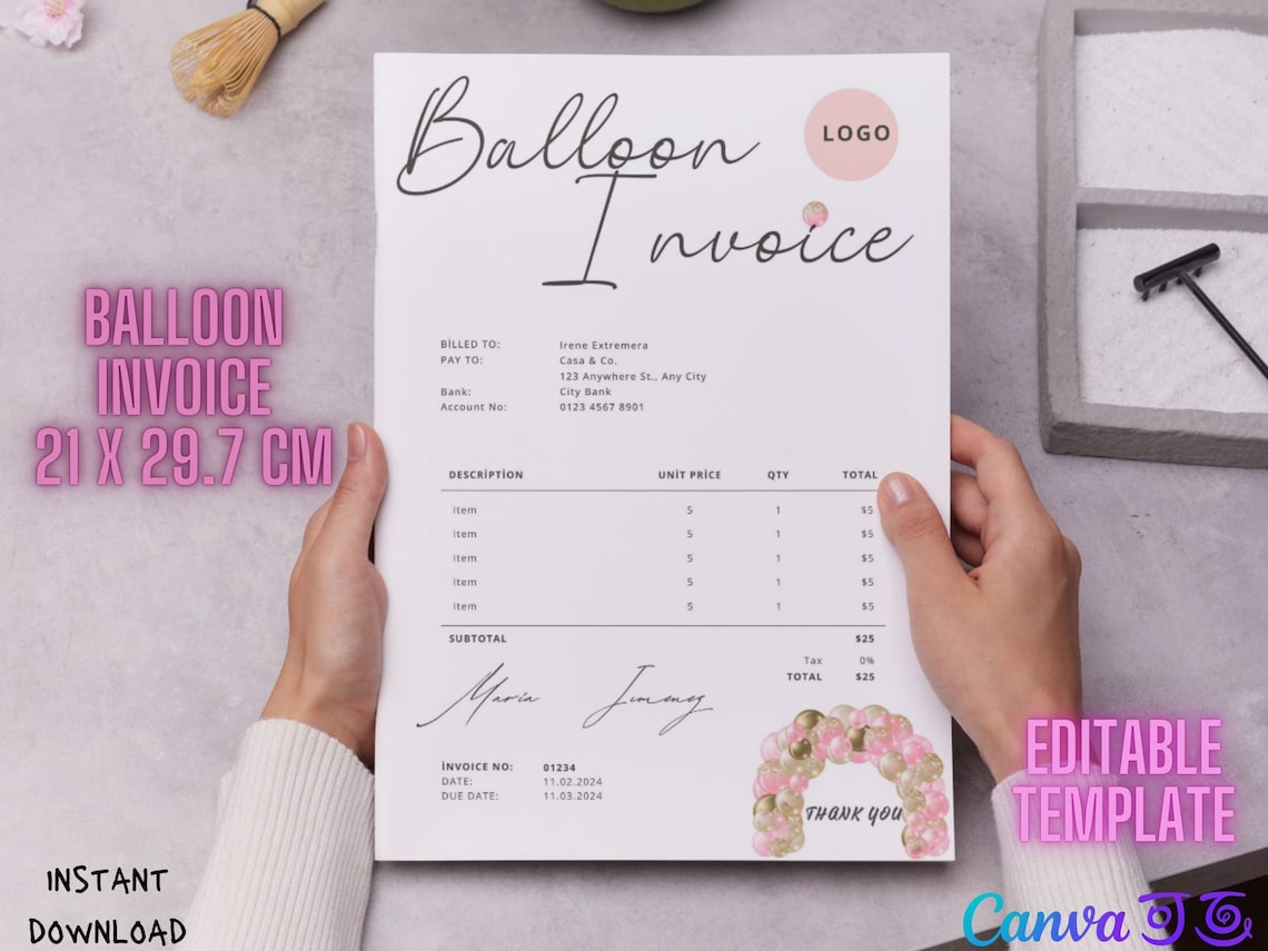 Balloon Invoice Template Receipt Template Business Template Printable ...