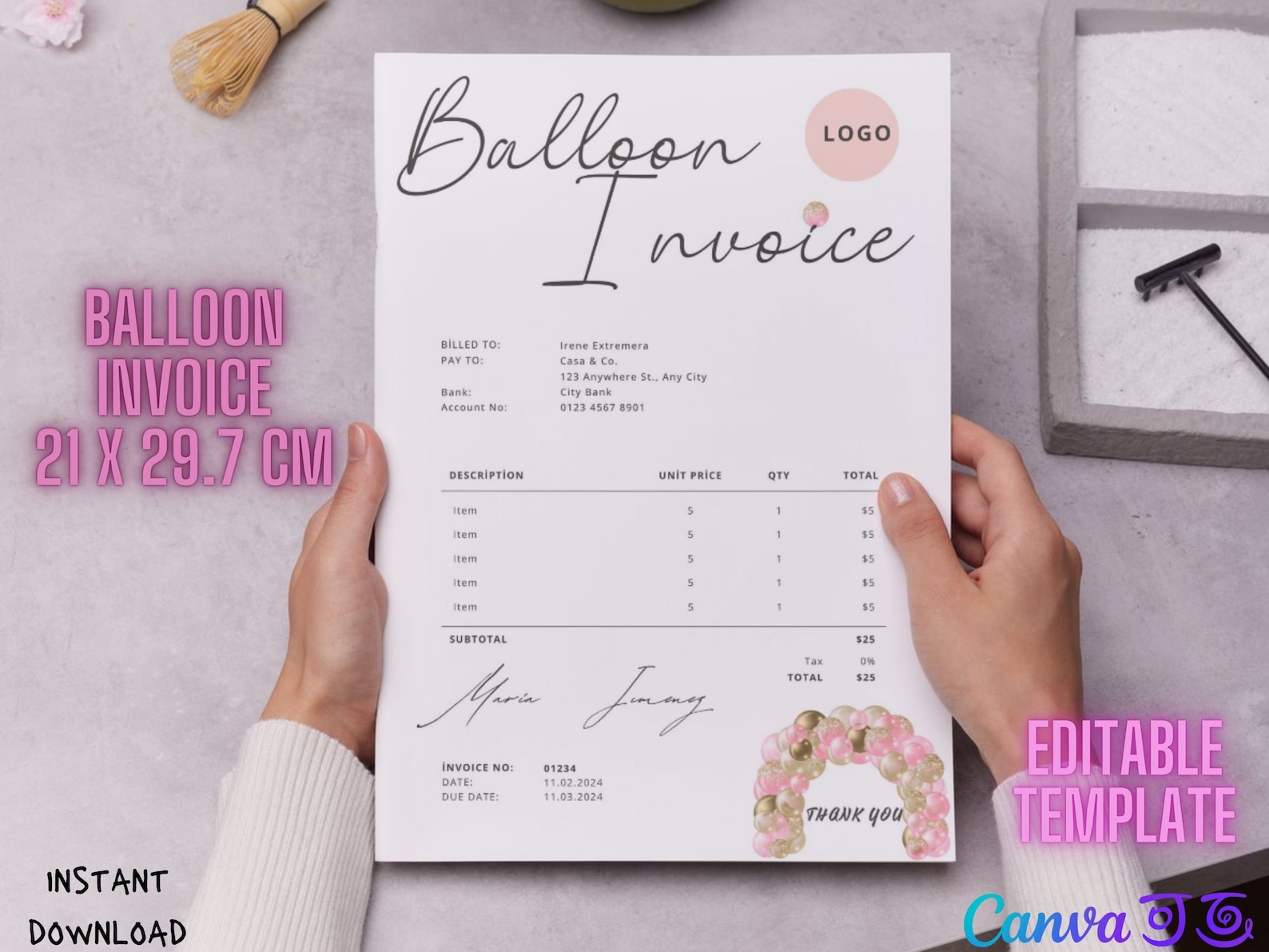 Balloon Invoice Template Receipt Template Business Template Printable ...