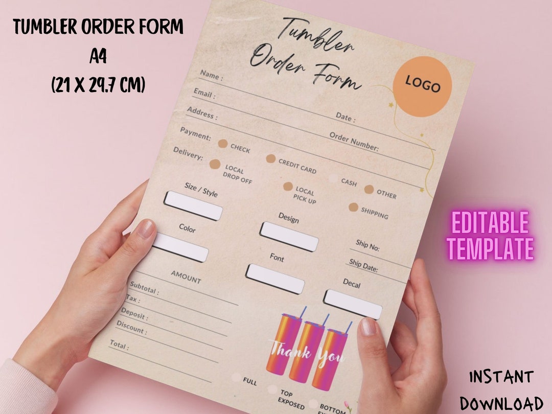Editable Tumbler Order Form Template Custom Tumbler Form Printable ...