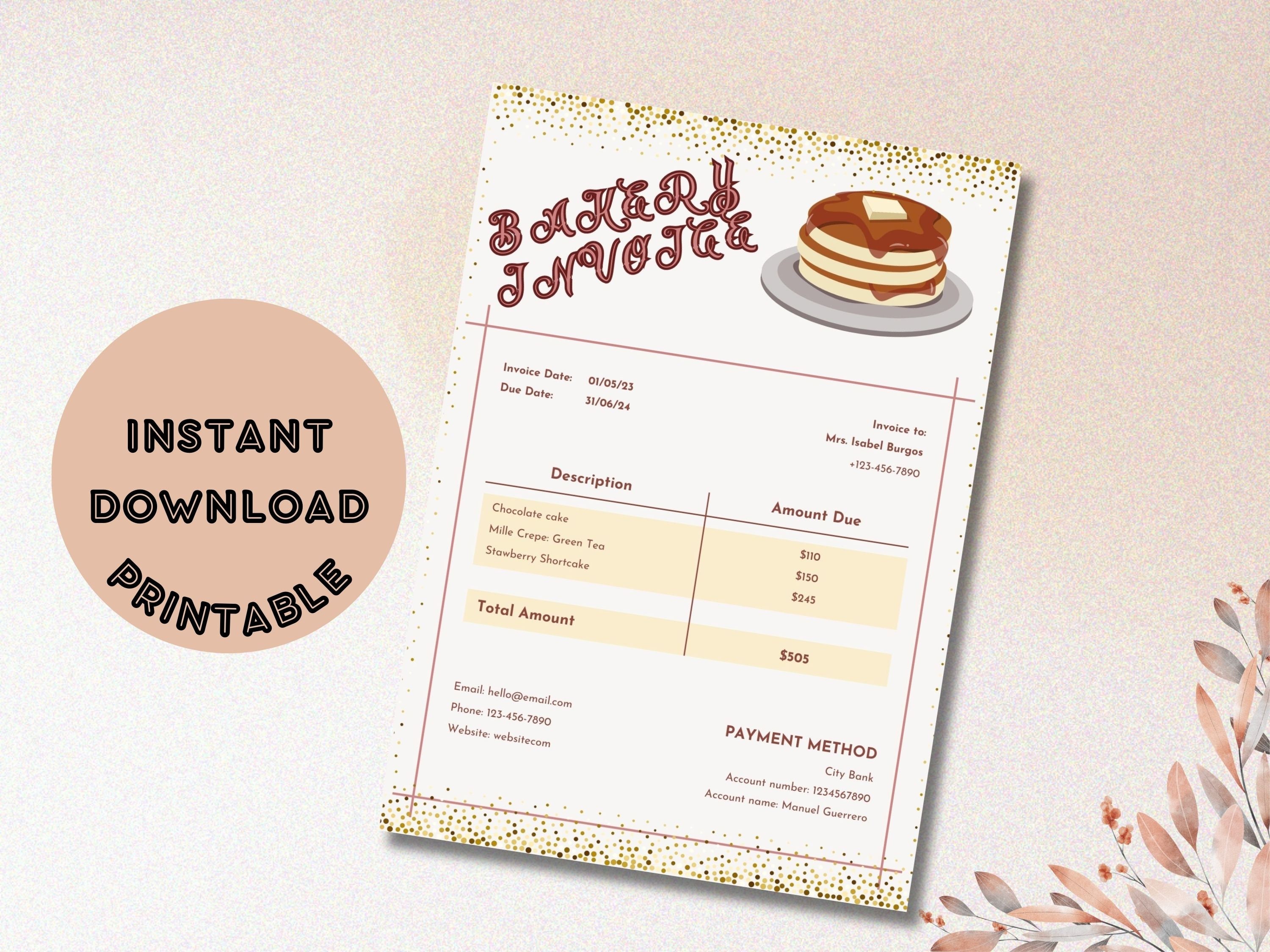 Bakery Invoice Cake Invoice Template Editable Custom Order Form ...