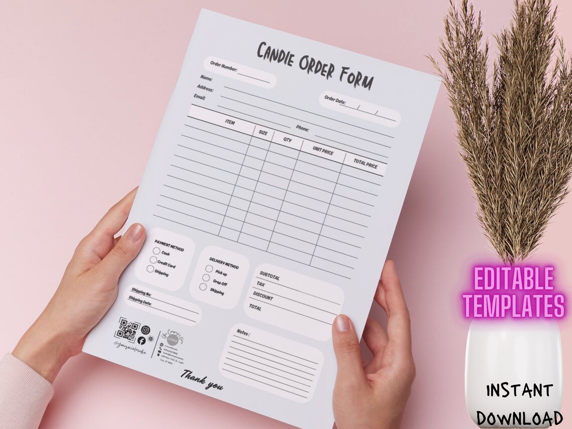 Editable Candle Order Form Canva Template Printable Candle Invoice ...